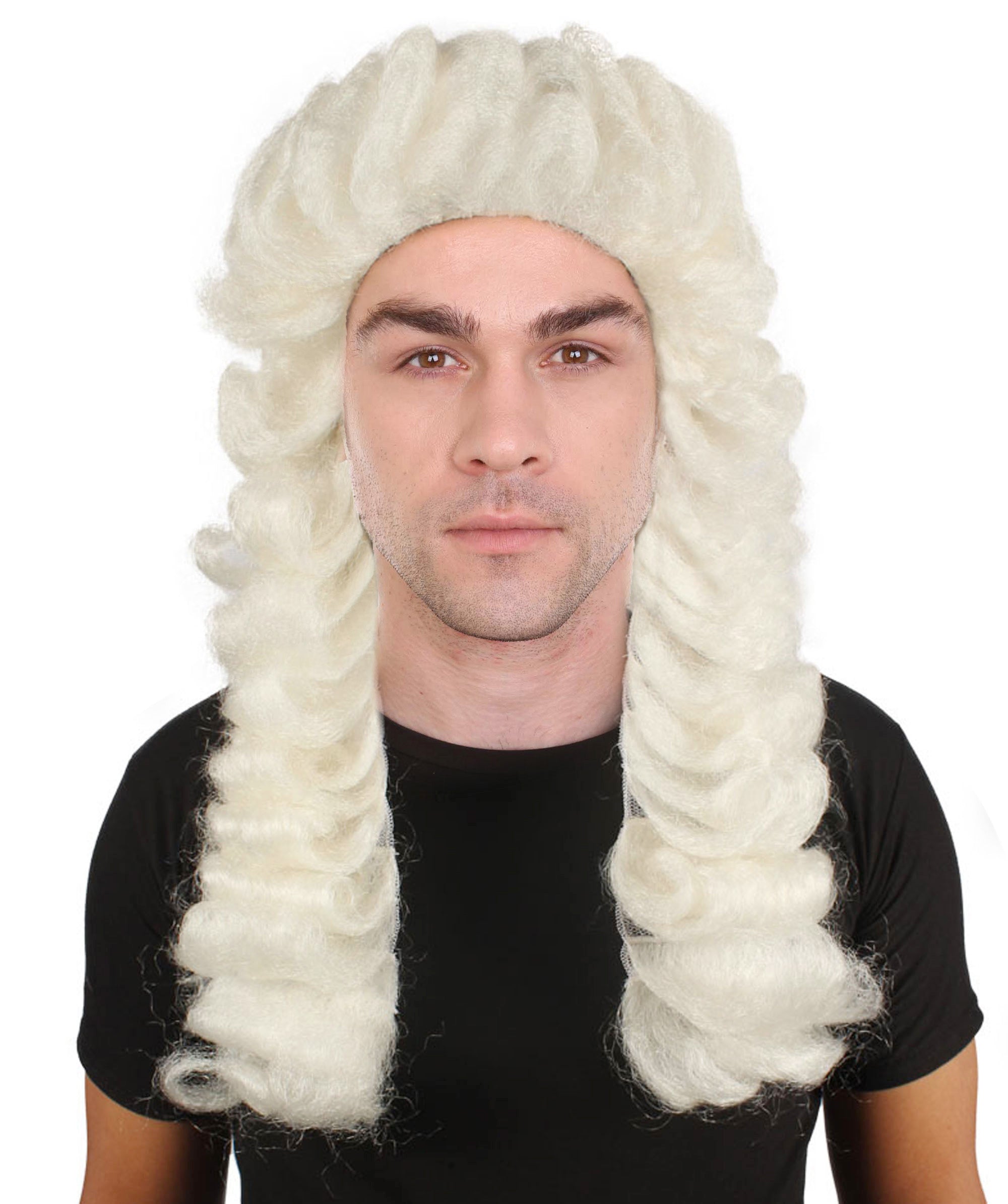 Colonial Judge Curly Long White Wig - HalloweenPartyOnline