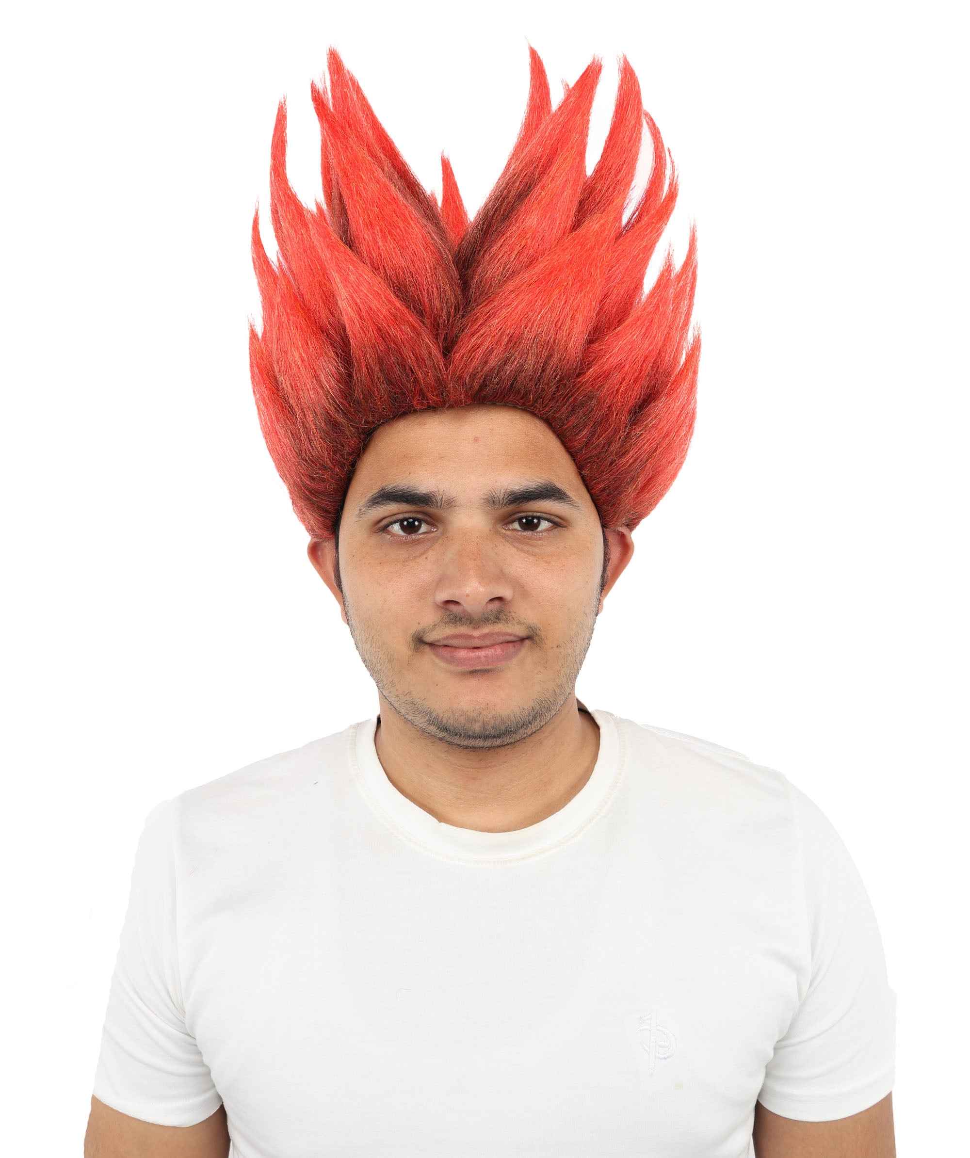 HPO Adult Men's Flame-Style Cosplay Wig | Fiery Red and Brown Spiky Ha ...