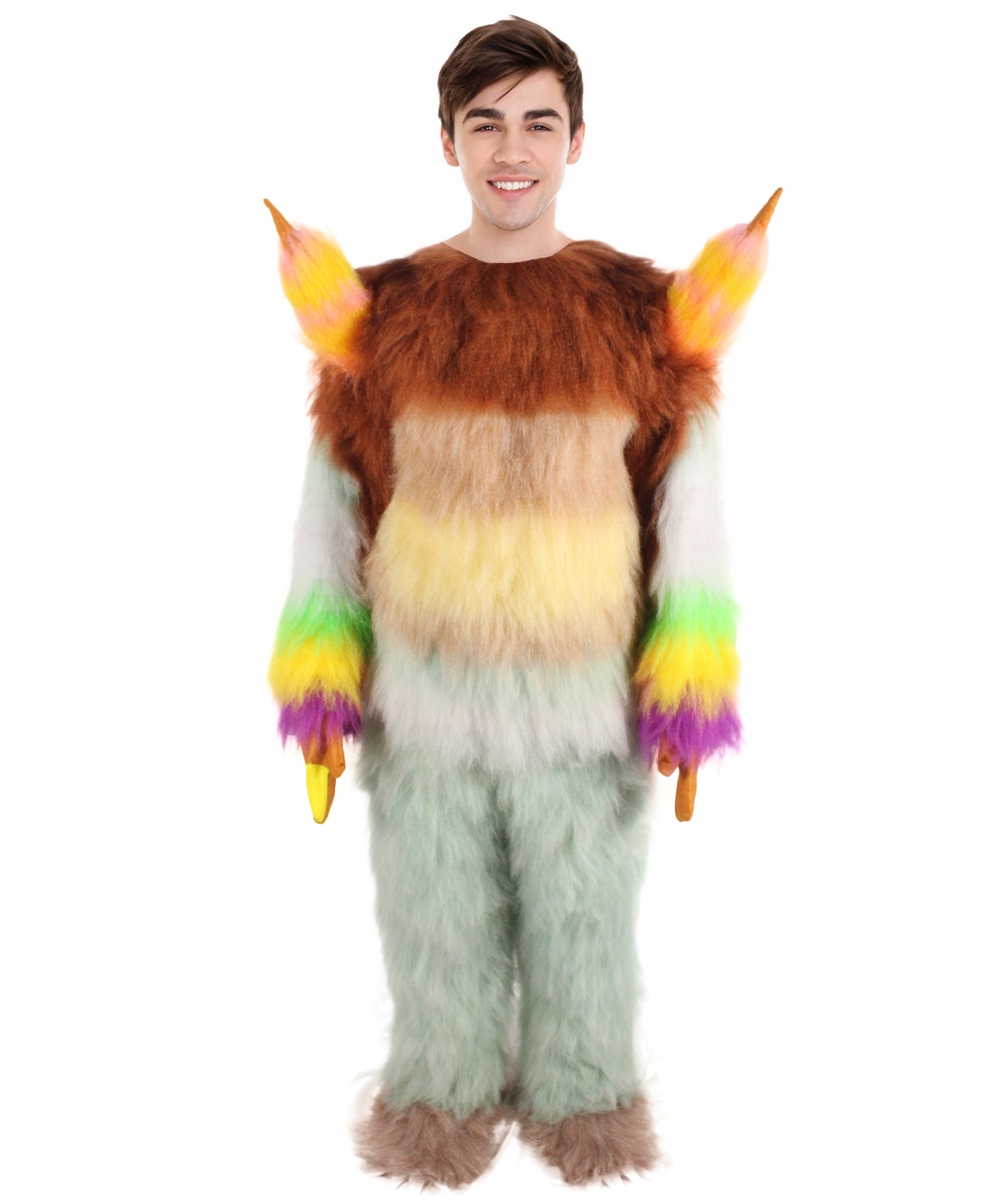 Adult Unisex Multicolored Grumpy Furry Monster Costume with Fuzzy Horn ...
