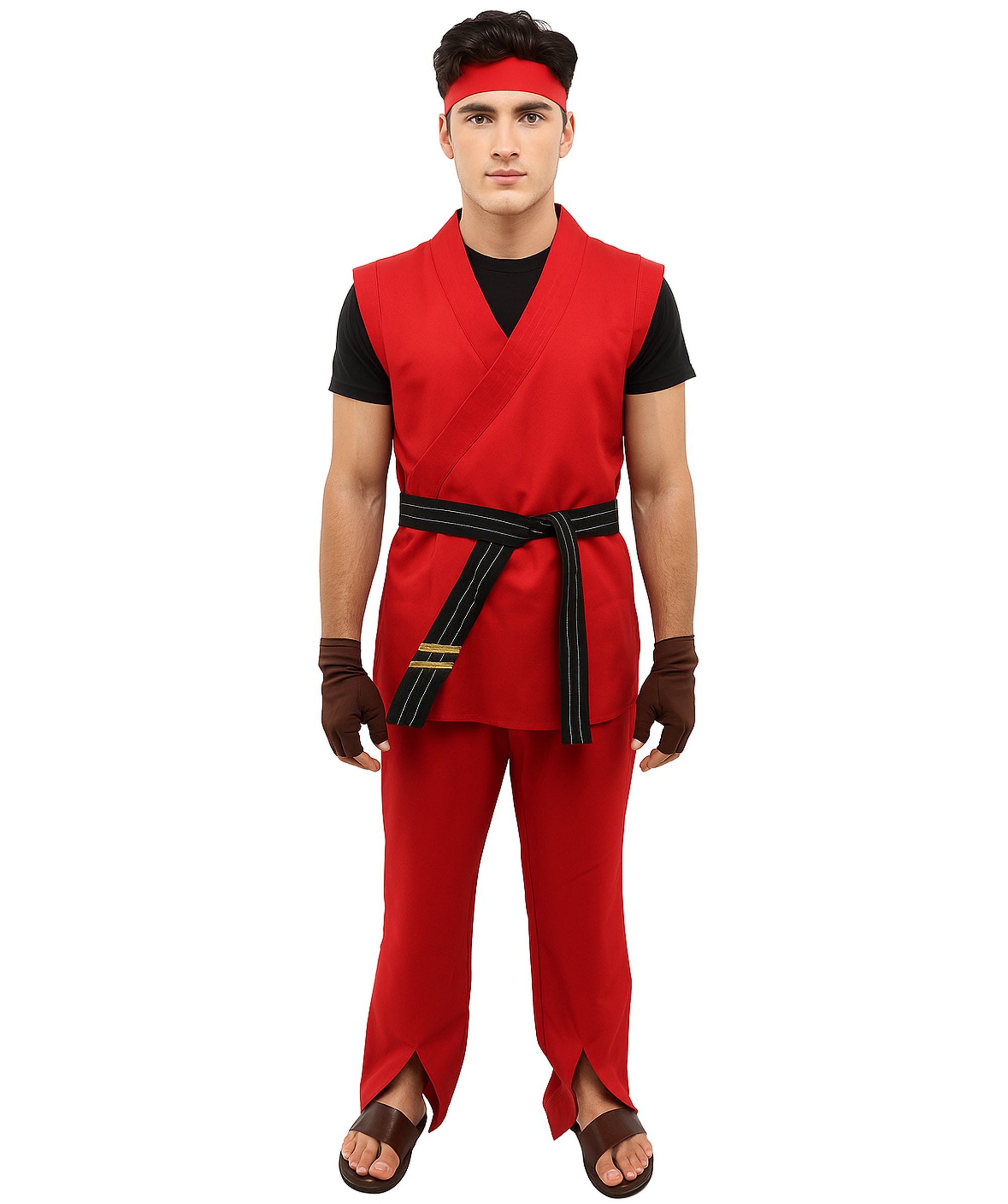 HPO Adult Men Martial Arts Fighter Outfit | Red Gi Costume & Bundle Wi ...