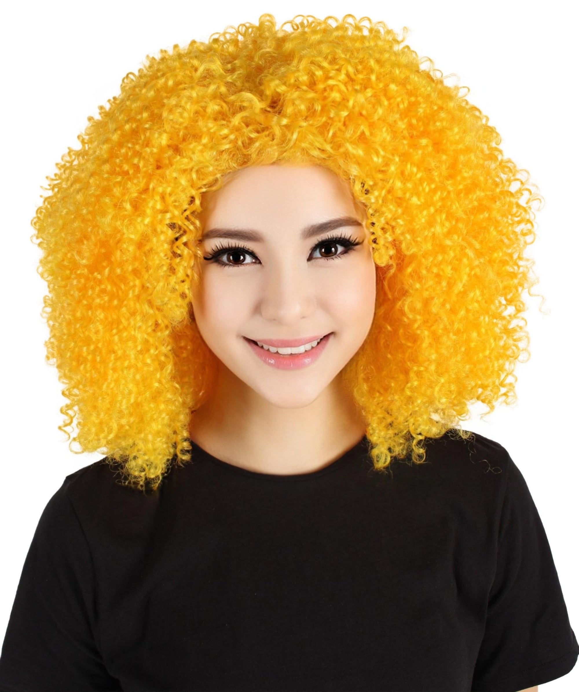 Adult Women's Yellow Afro Kinky Curly American Drag Wig| - Adult ...