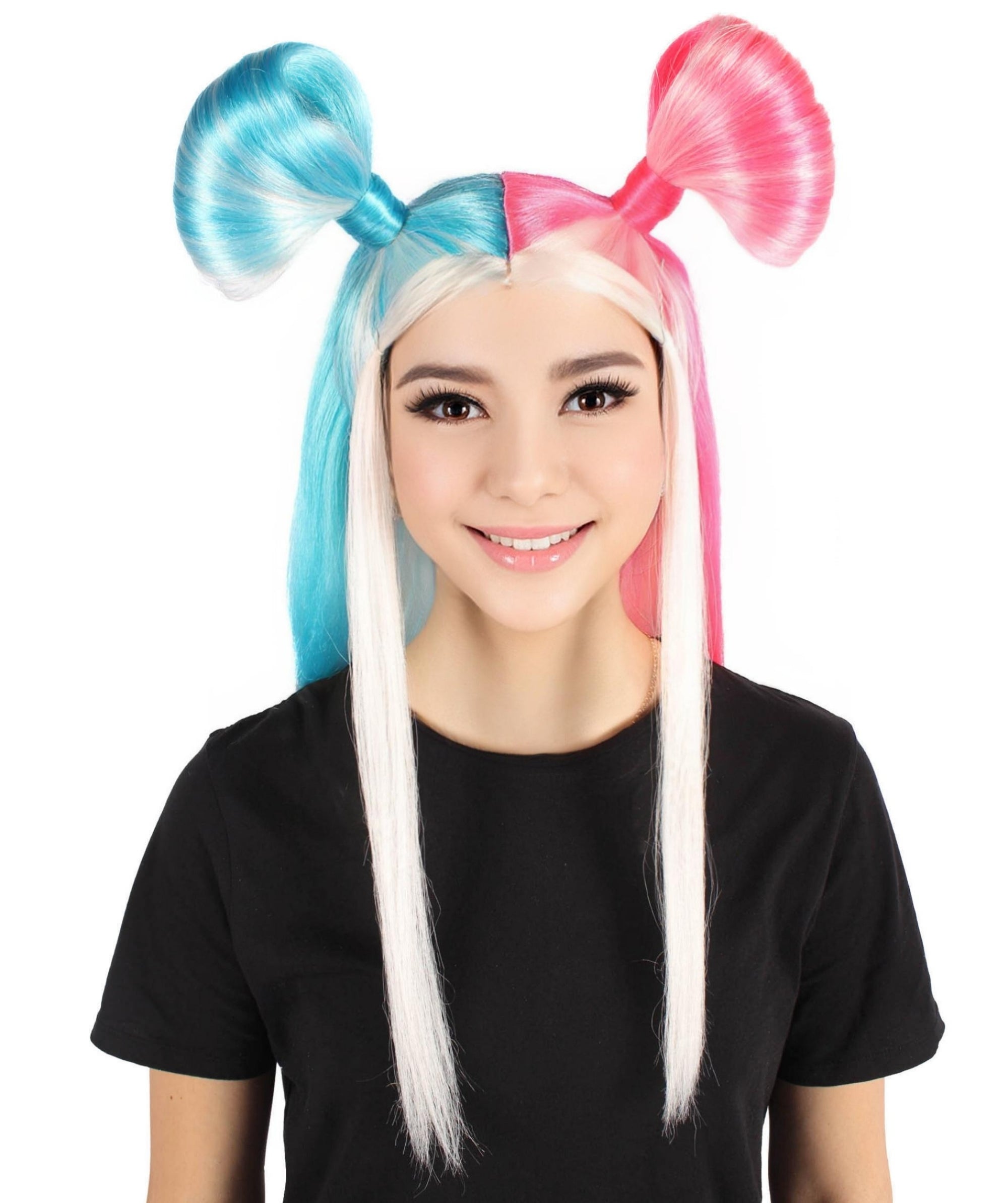 Adult Women's Pink & Blue High Pony Bun| Halloween and Cosplay Wig ...