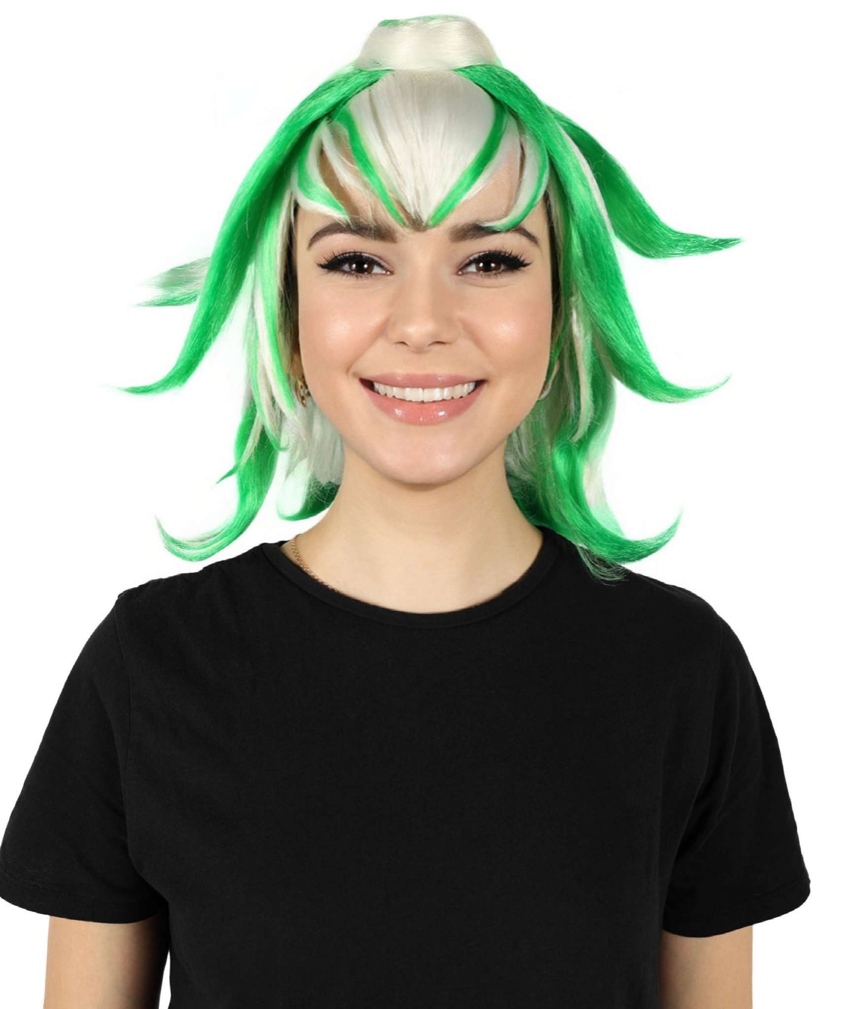 HPO Adult Women's Short Spiked White and Green Wig I Cosplay Wig I Fla ...