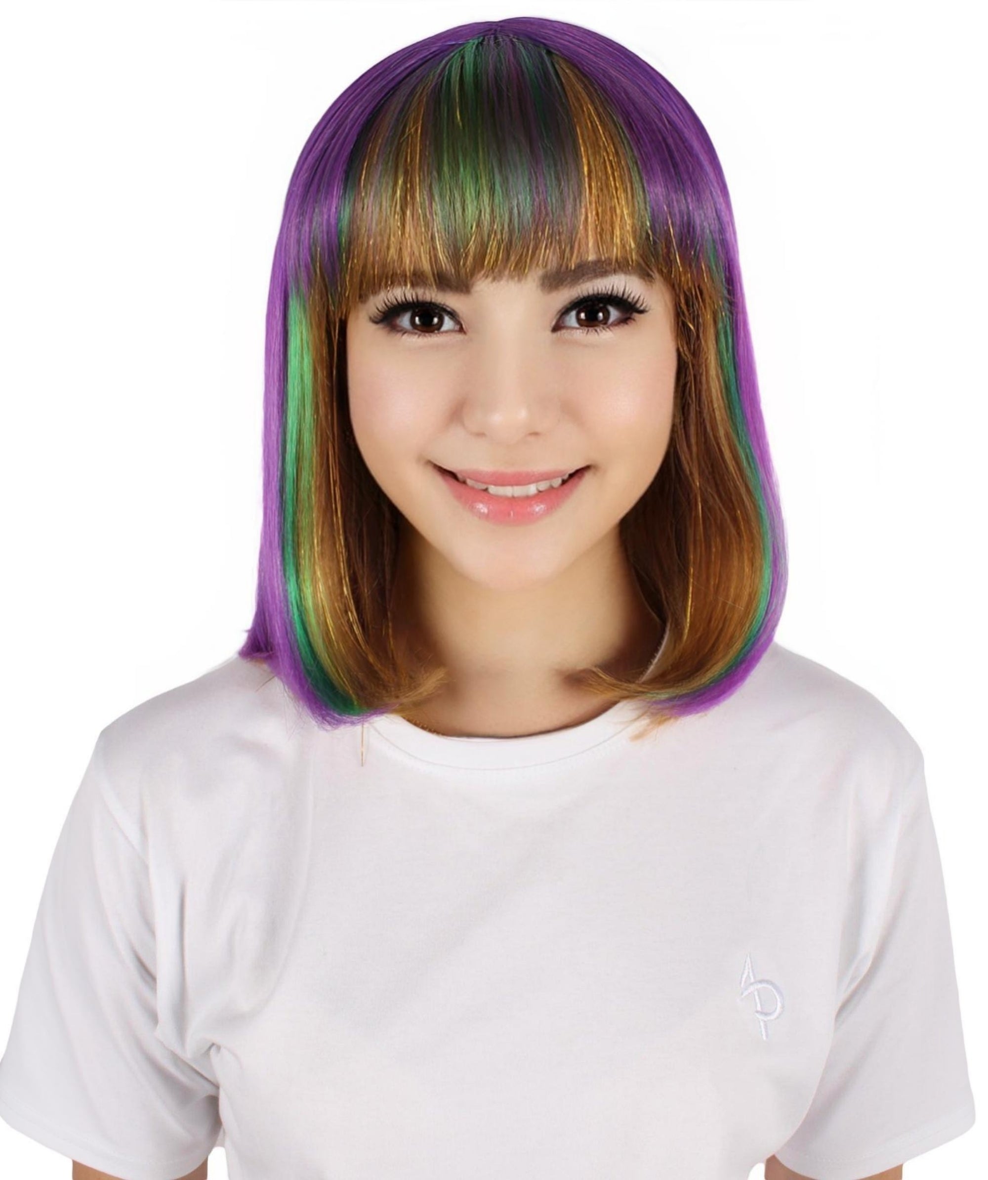Women's Muticolor Mardi Grass Festival Bob Wig with Bangs - One Size ...
