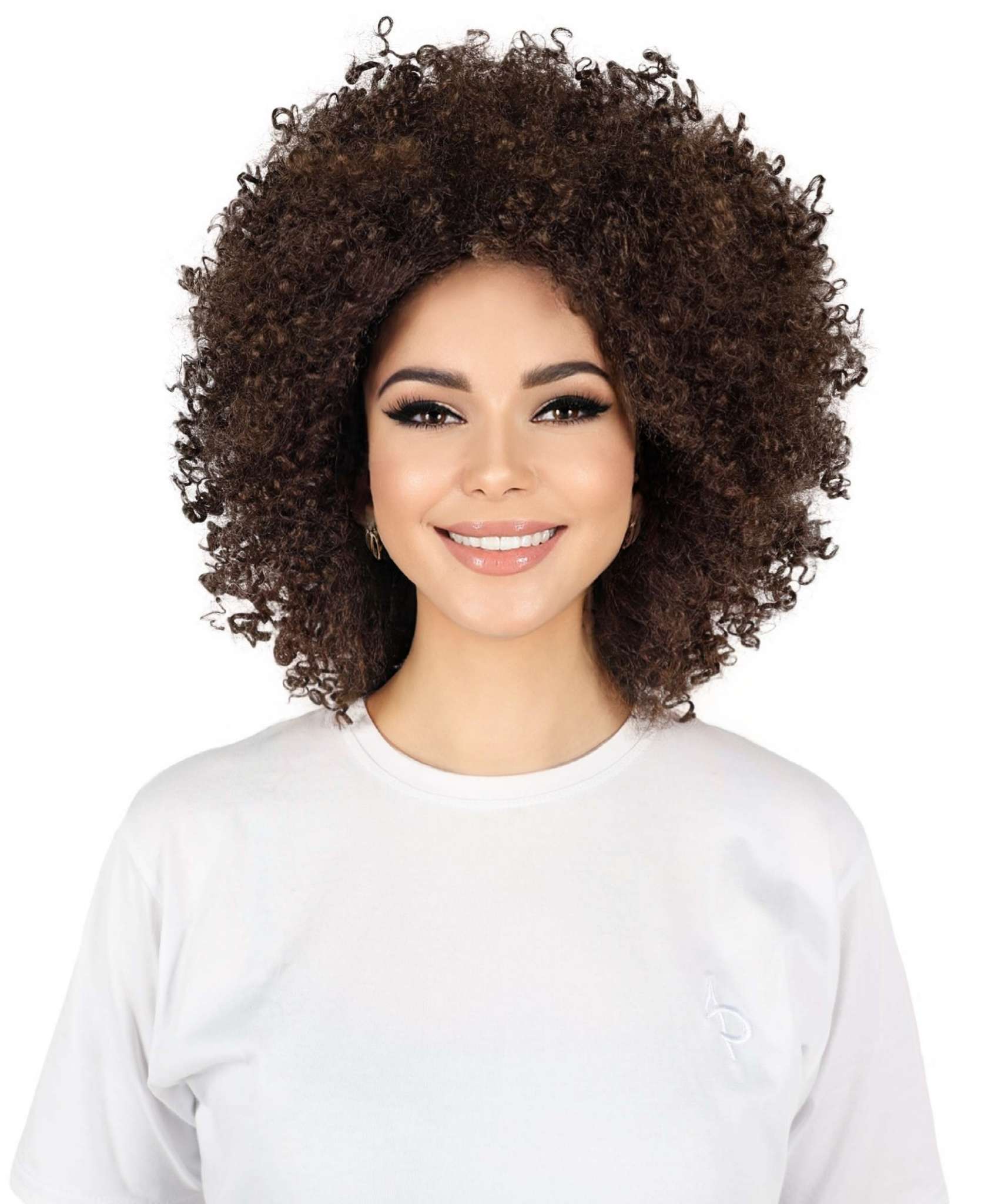 HPO Adult Women's Bold 90s Pop Star Wig Fiery Brown Curls with Edgy St ...