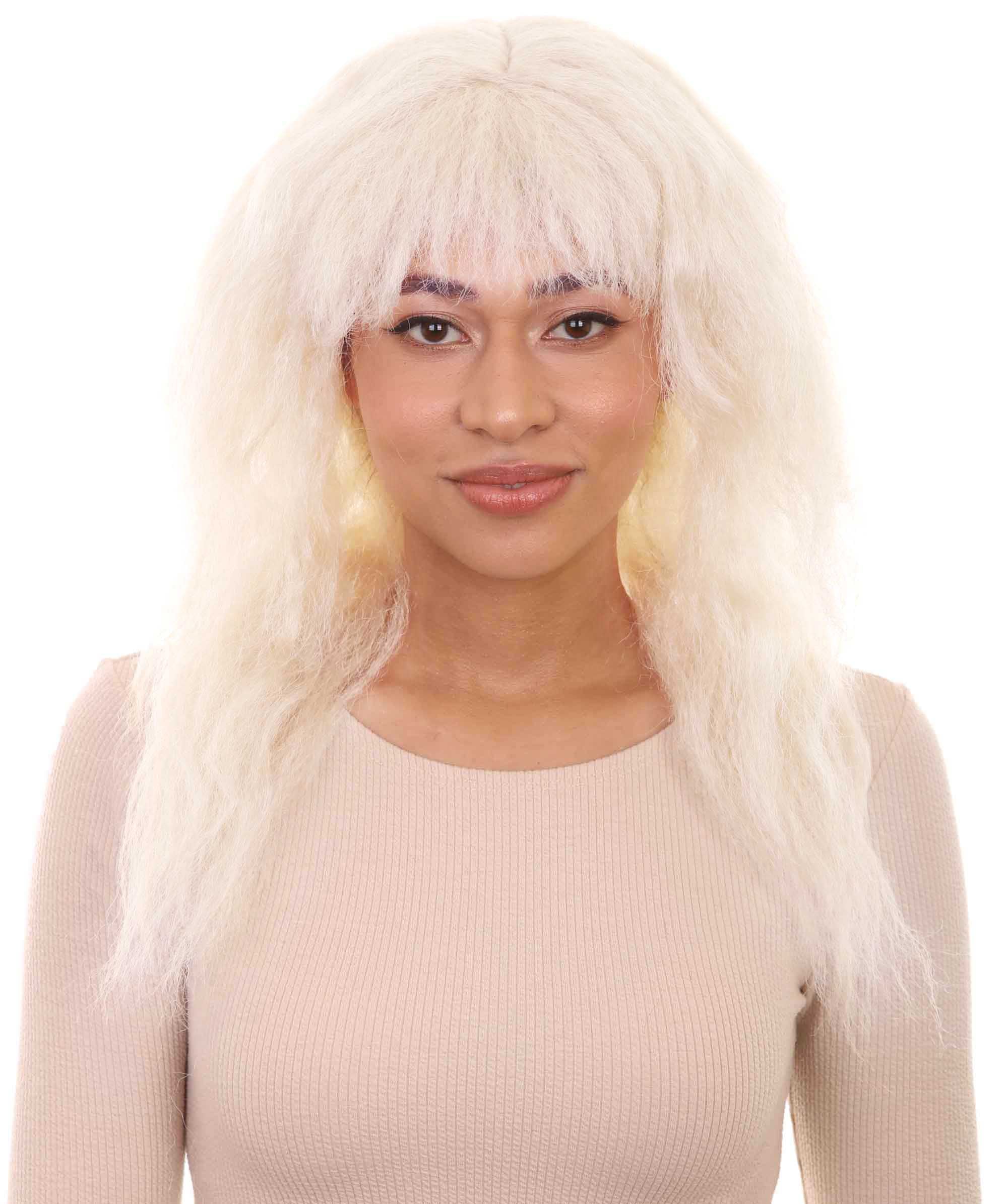 Super Villain White Fuzzy Long Wig | - HalloweenPartyOnline