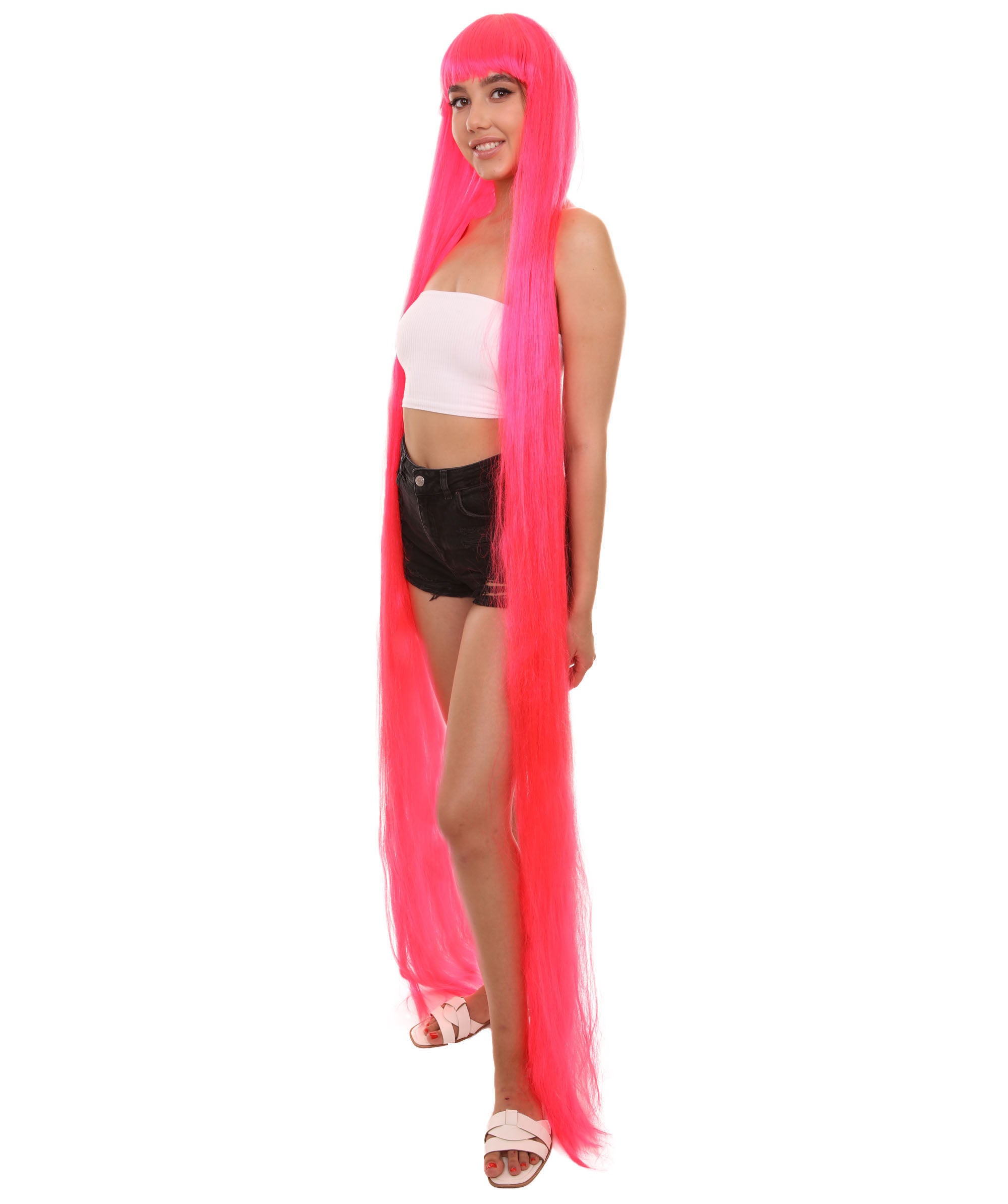 70" Extra Long Neon Pink Wig | Neon Pink Cosplay Wigs | Halloween Wigs ...