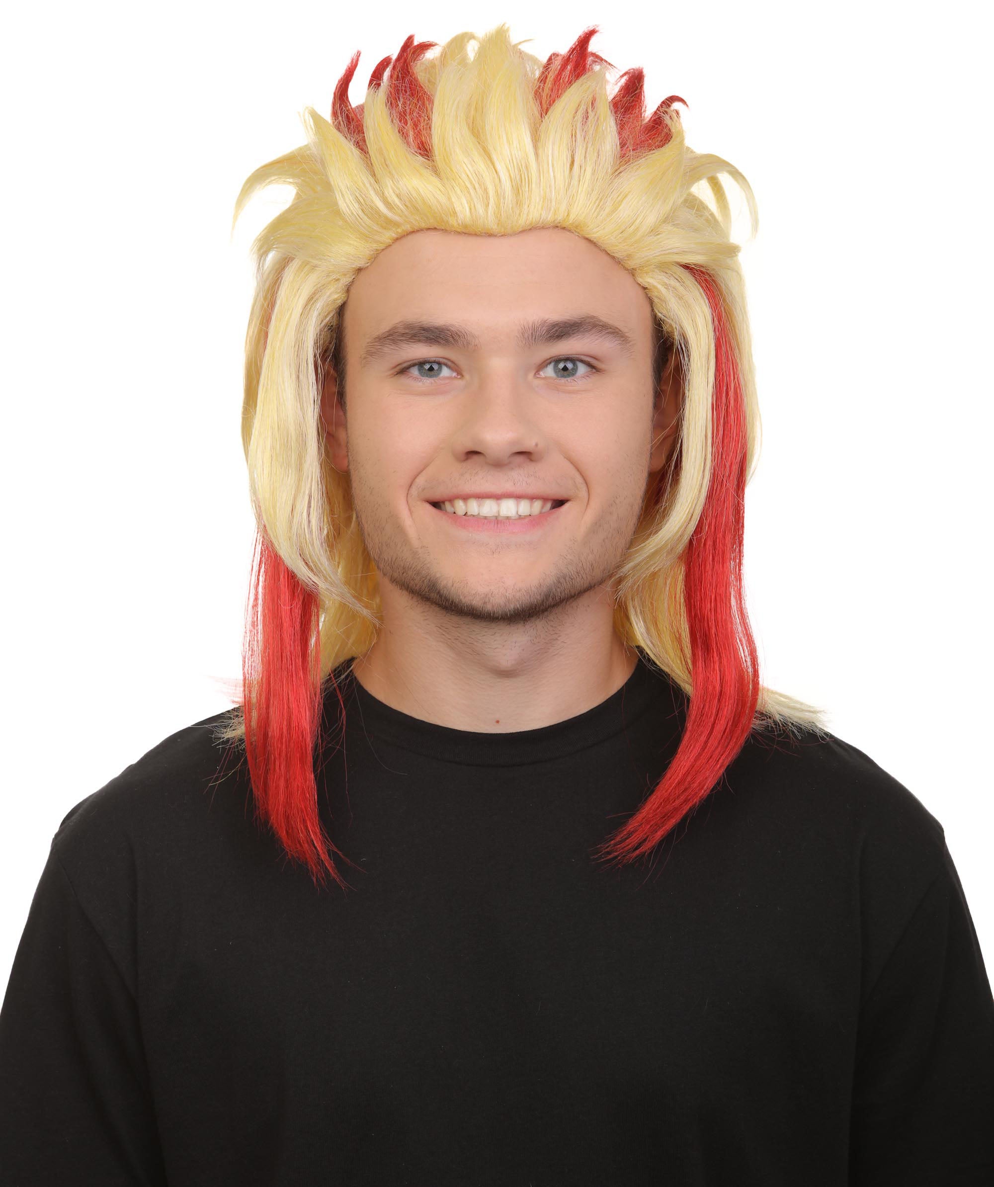 HPO Adult Men's Anime Demon Hunter Yellow & Red Flame Hair Wig ...