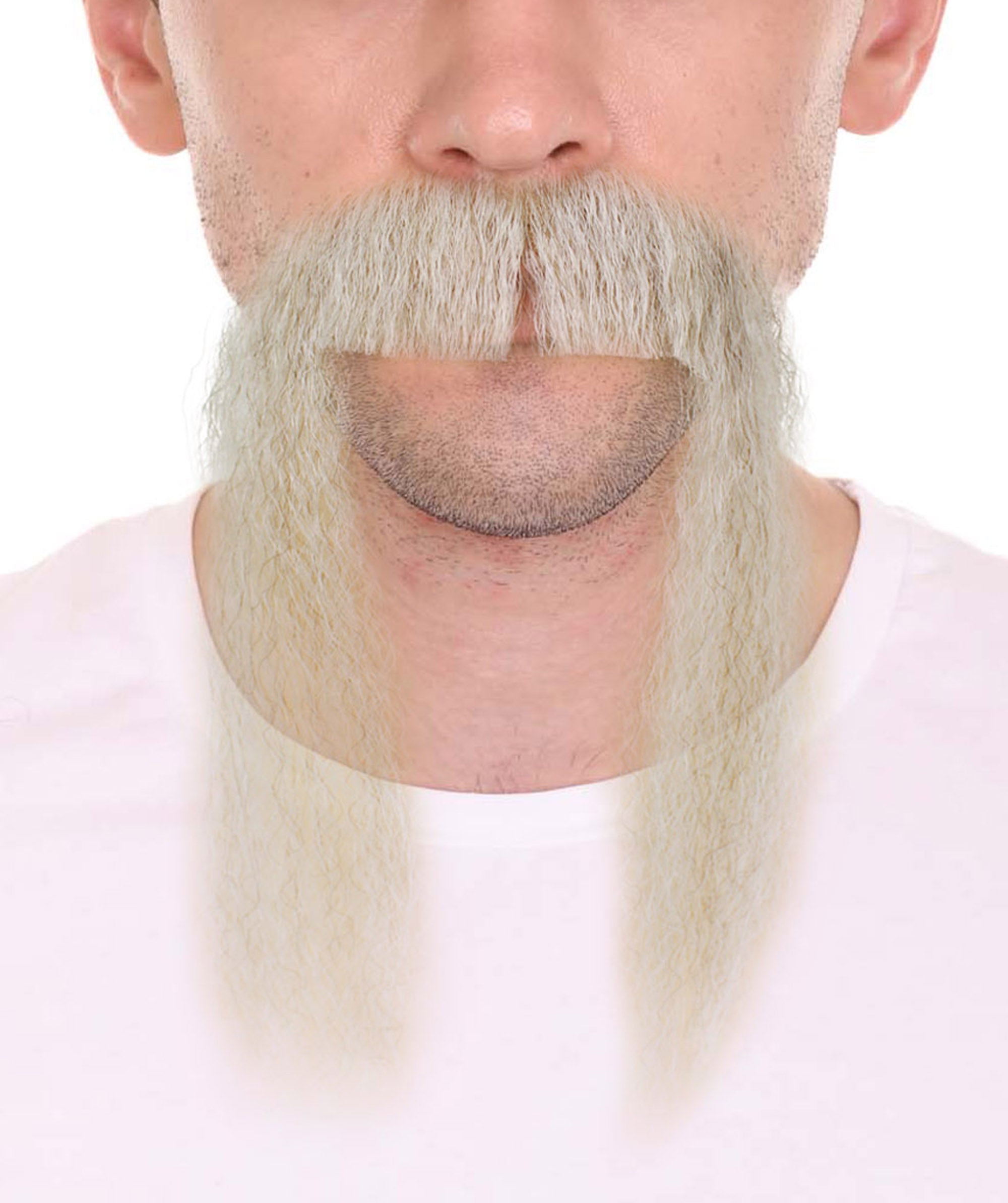 Human Hair Mustache White & Grey Color Facial Hair I - HalloweenPartyOnline
