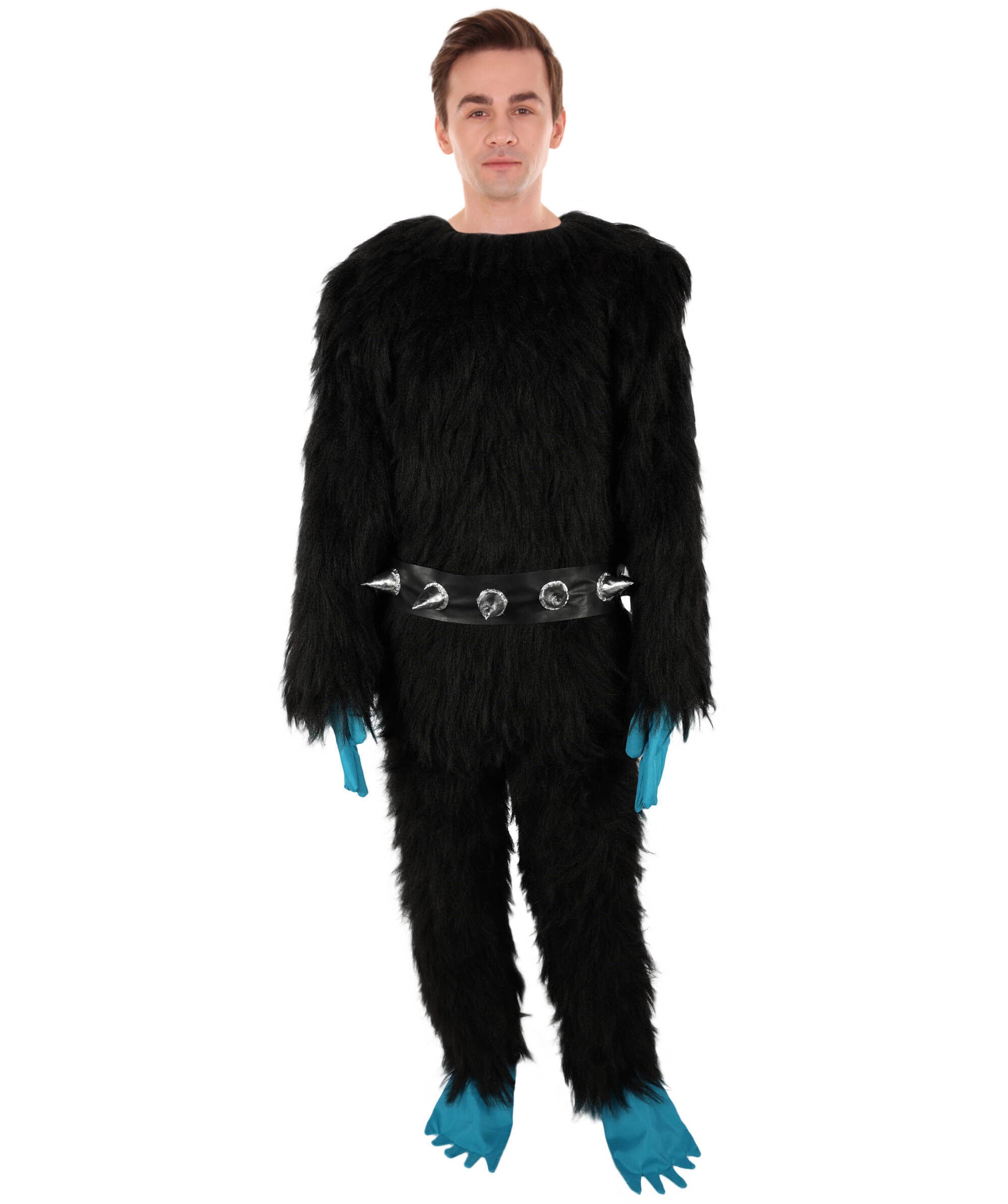 HPO Adult Full-Body Black and Blue Furry Monster Costume & Bundle Set ...