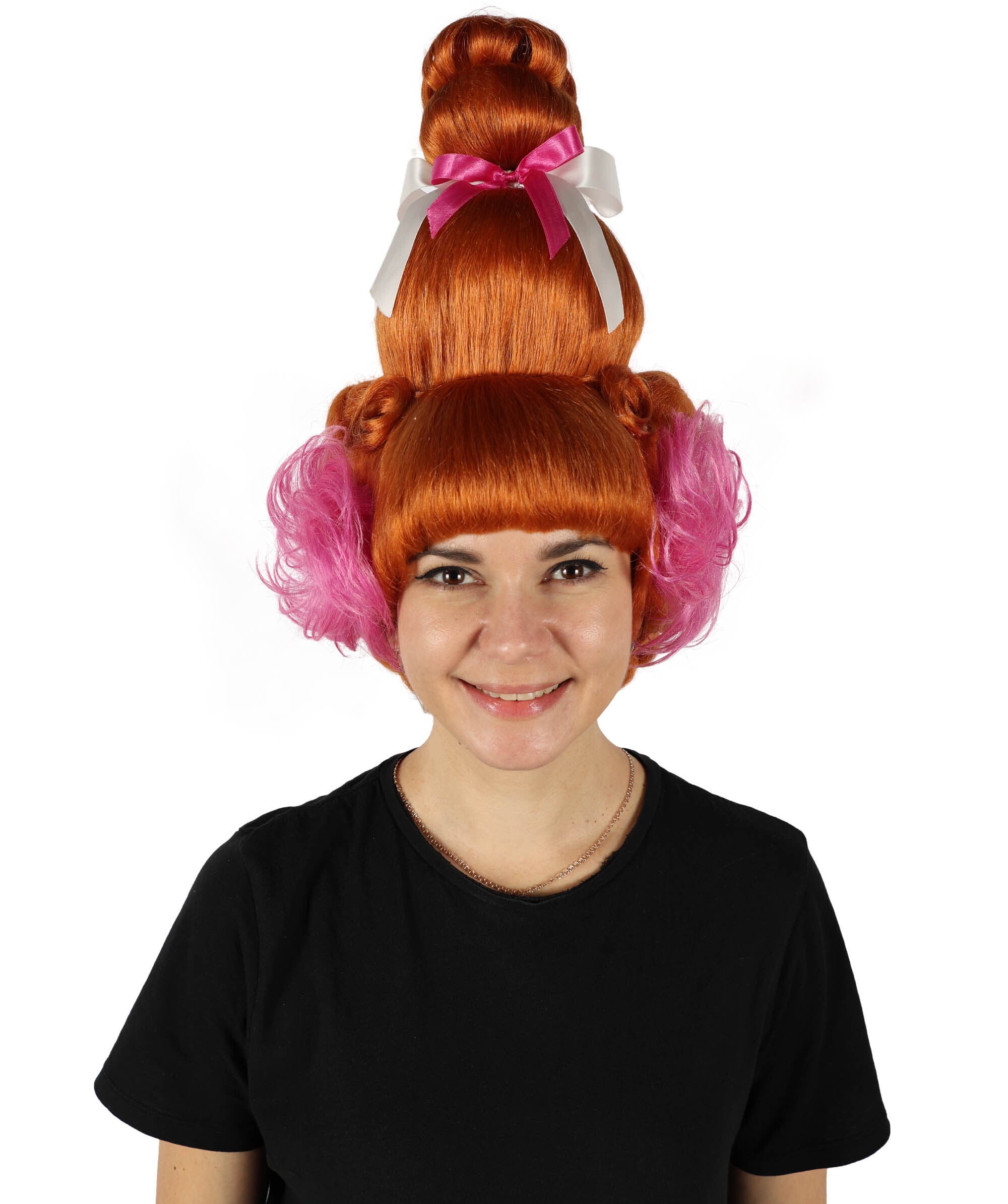 HPO Adult Women Ginger Johnson Bun Orange Wig with Ribbon & Ear Access ...