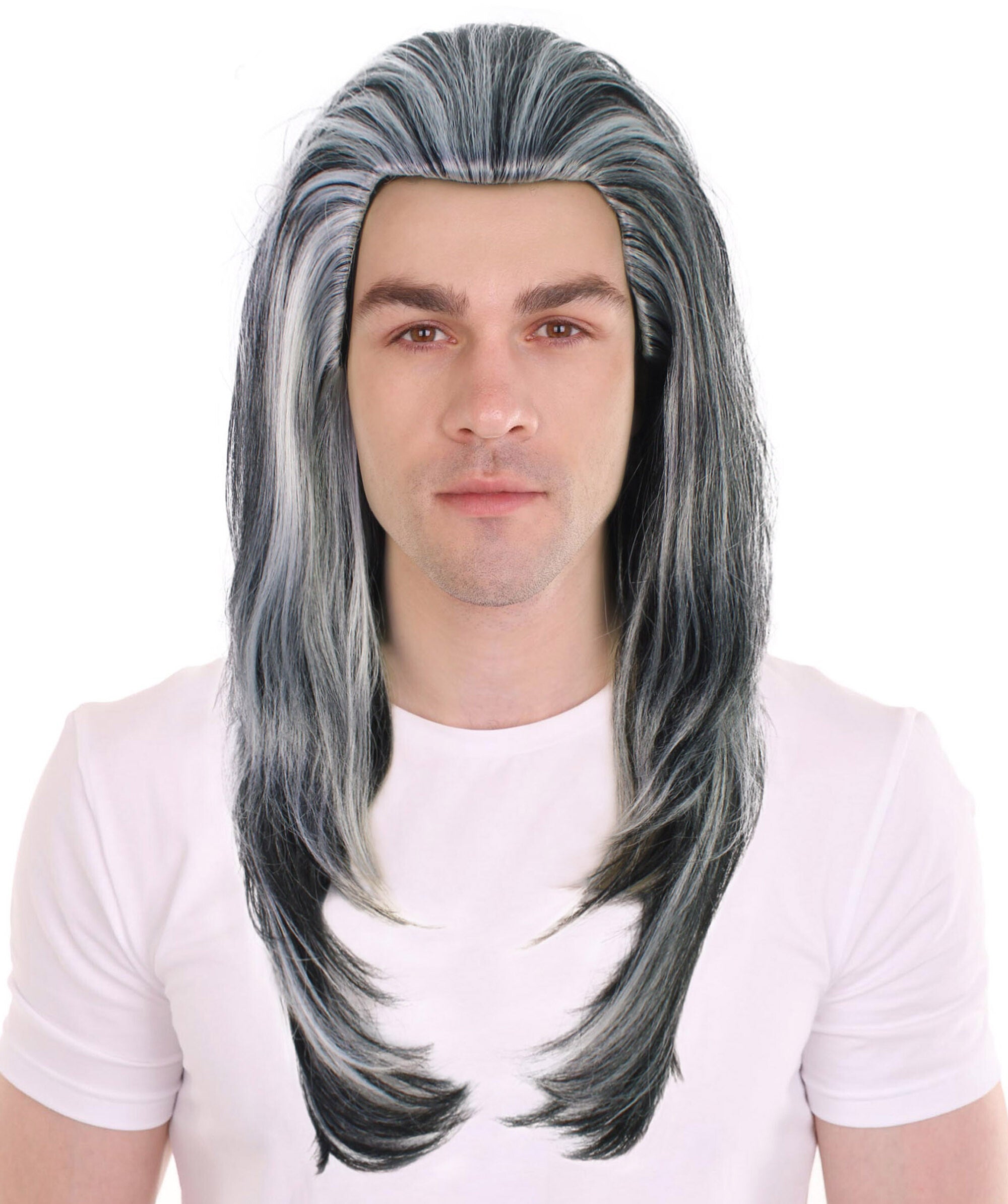 HPO Adult Men Gothic Vampire Wavy White and Black Wig for Mens –Long ...
