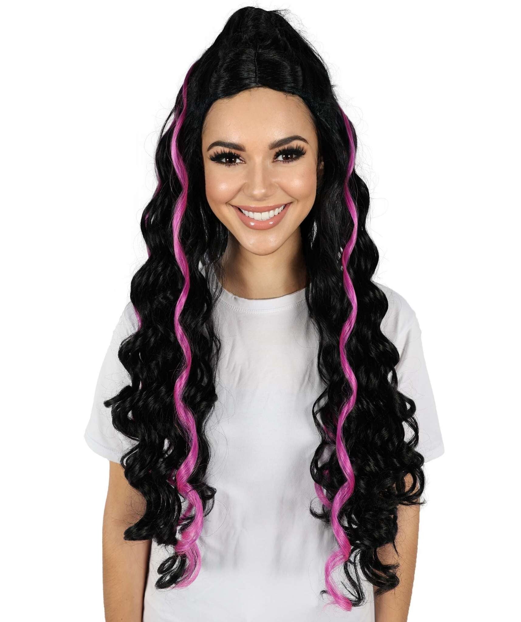 HPO Adult Women Cardi Wavy Black and Pink Wig – Bold, Glamorous Wig In ...