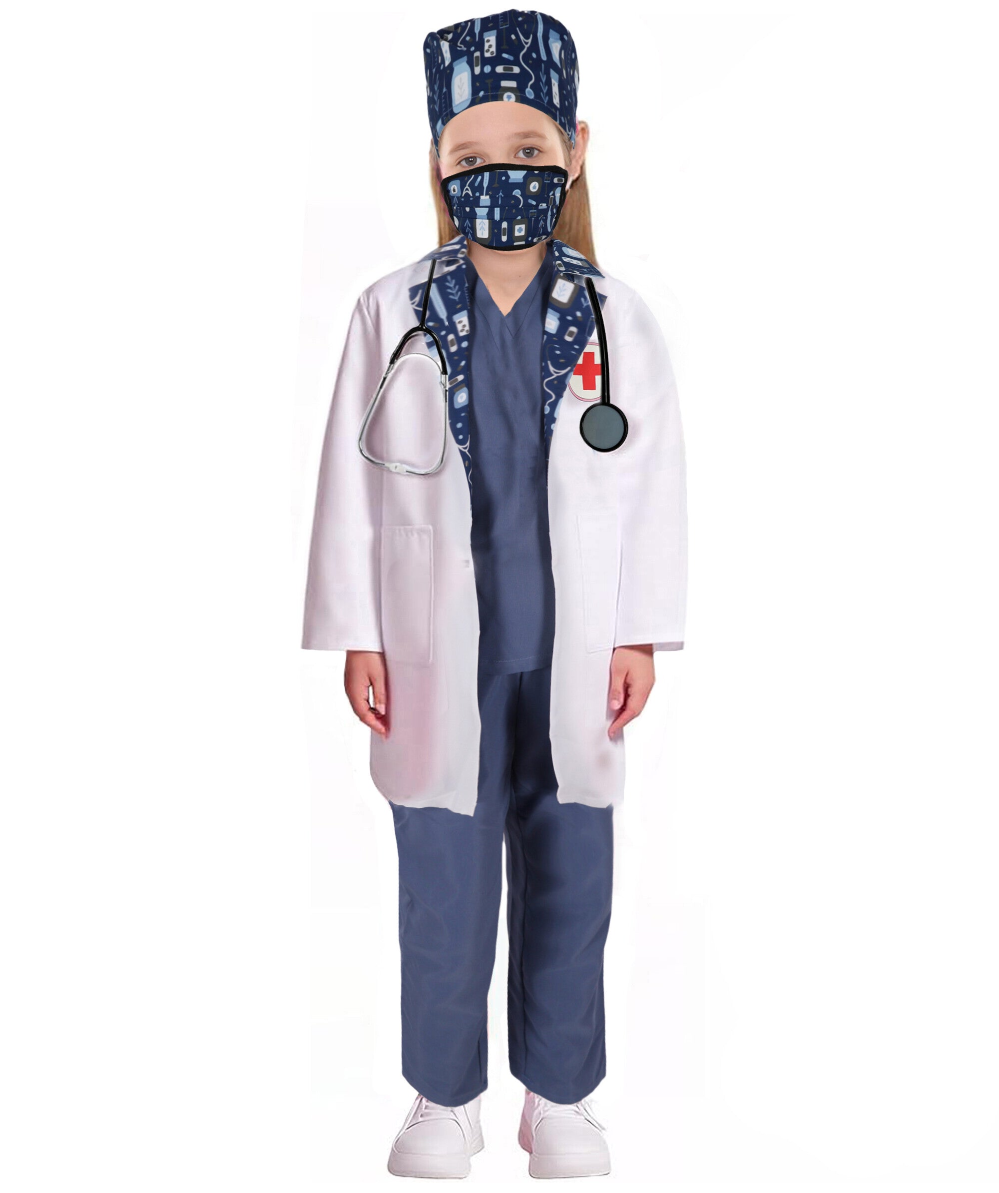 Medical Doctor Costume - 7-8 Yrs / White & Blue - HalloweenPartyOnline