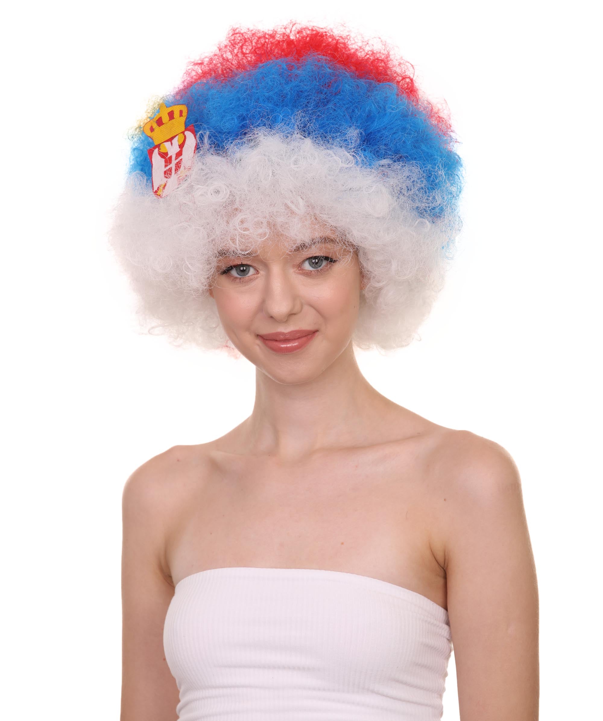 Serbia Flag Sport Afro Wig | Jumbo Super Size White Blue Red Wig ...