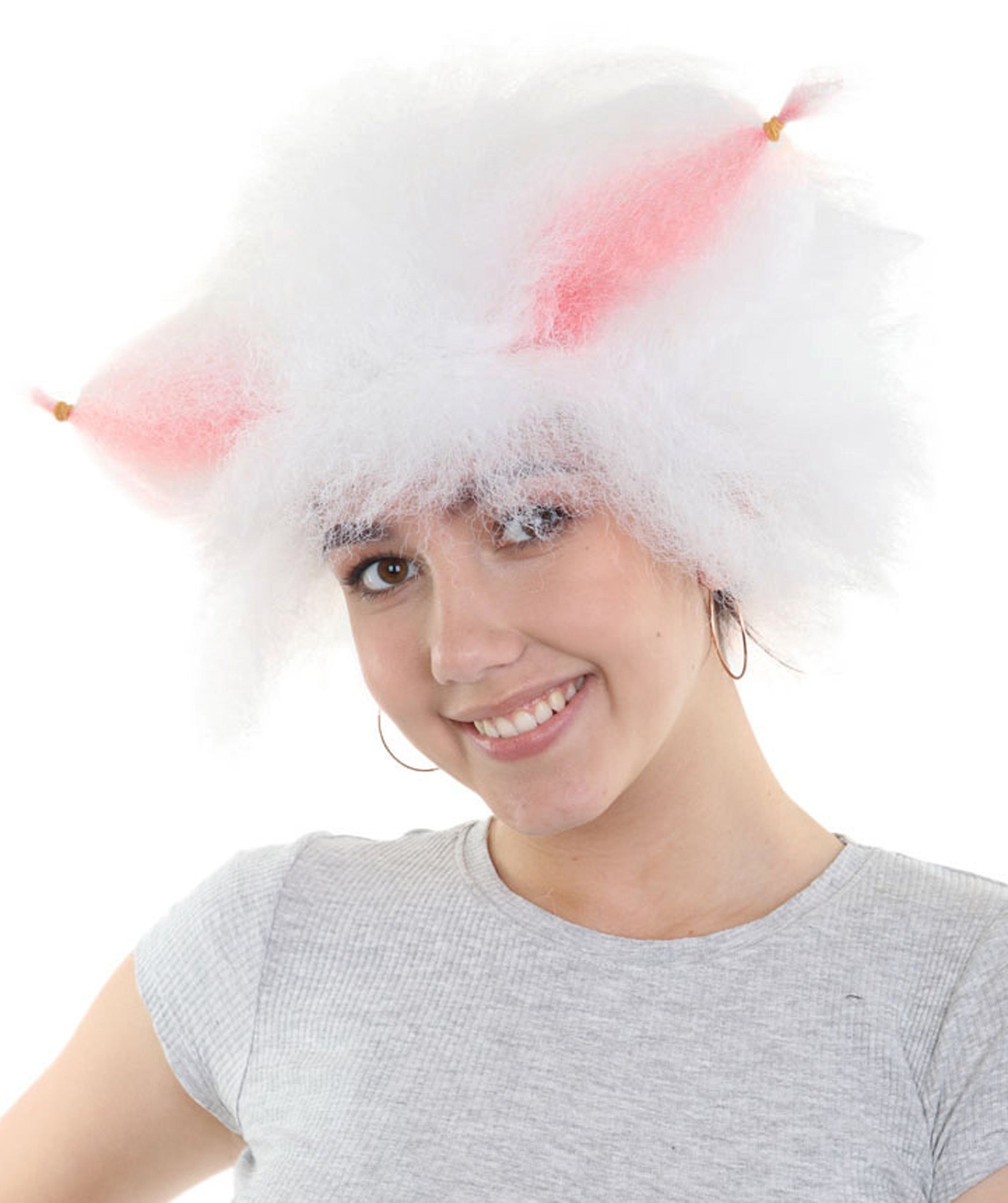 Victoria White Fluffy Cat Wig with Pink Ears - Adult / White ...