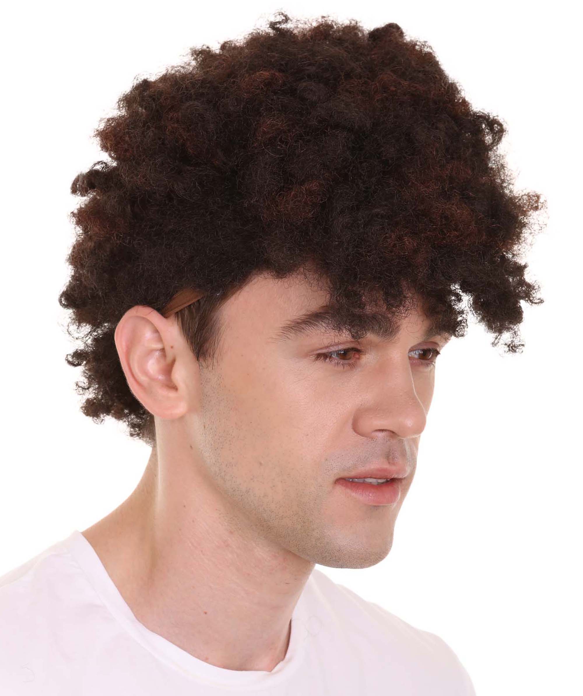 Men's Football Curly Brown Wig - HalloweenPartyOnline