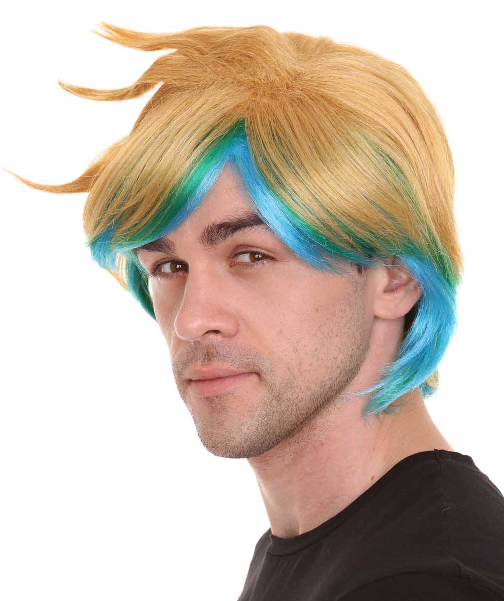 Gold & Blue Video Game Wigs - HalloweenPartyOnline