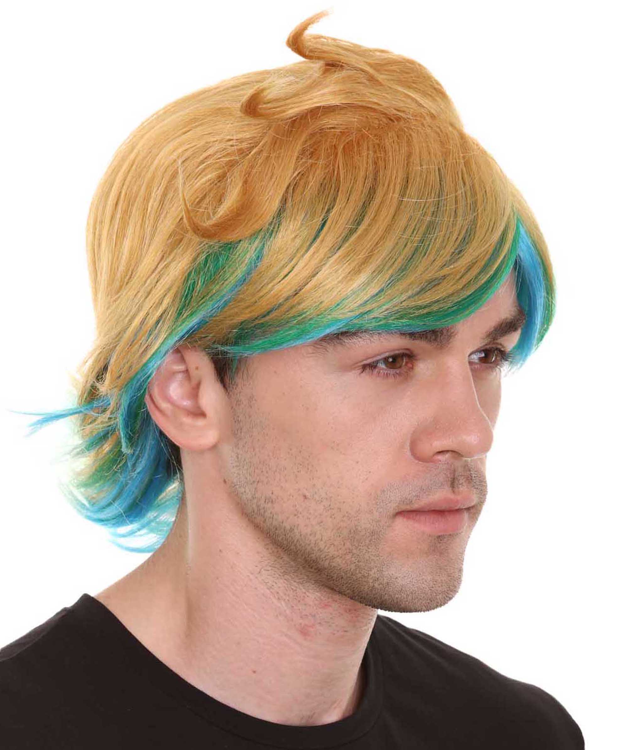 Gold & Blue Video Game Wigs - HalloweenPartyOnline