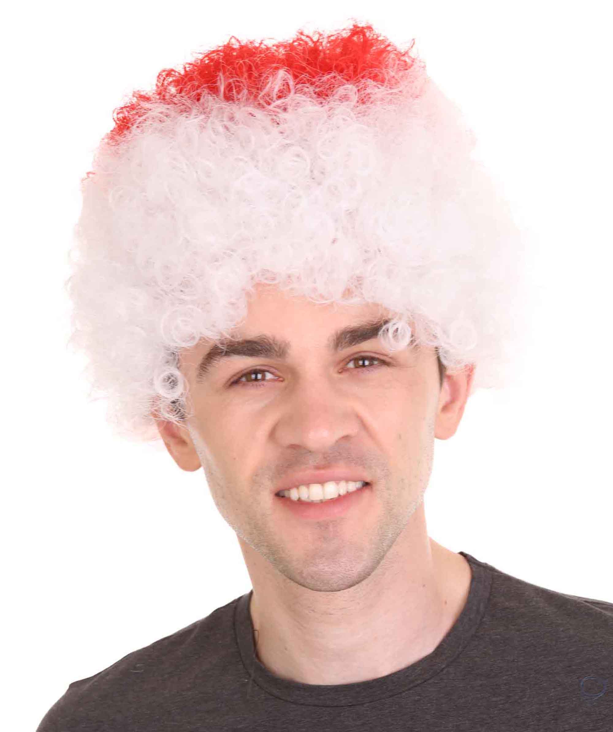 Japan Sport Afro Fun Wig | Jumbo White Red Wig - HalloweenPartyOnline