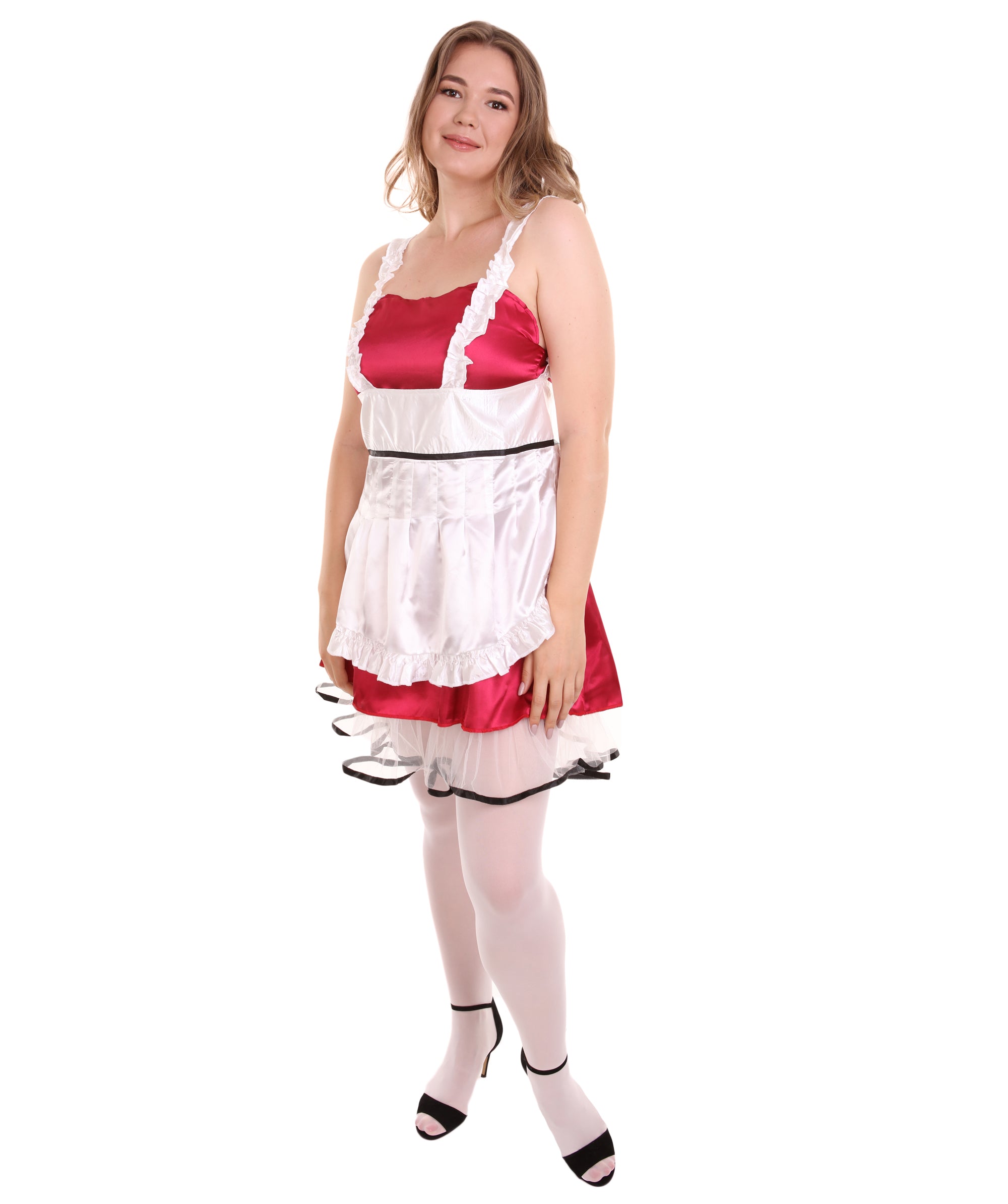 Dark Red Sexy French Maid Uniform Costume Halloweenpartyonline