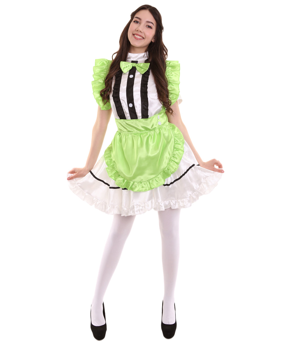French Maid Lime Uniform Costume - HalloweenPartyOnline