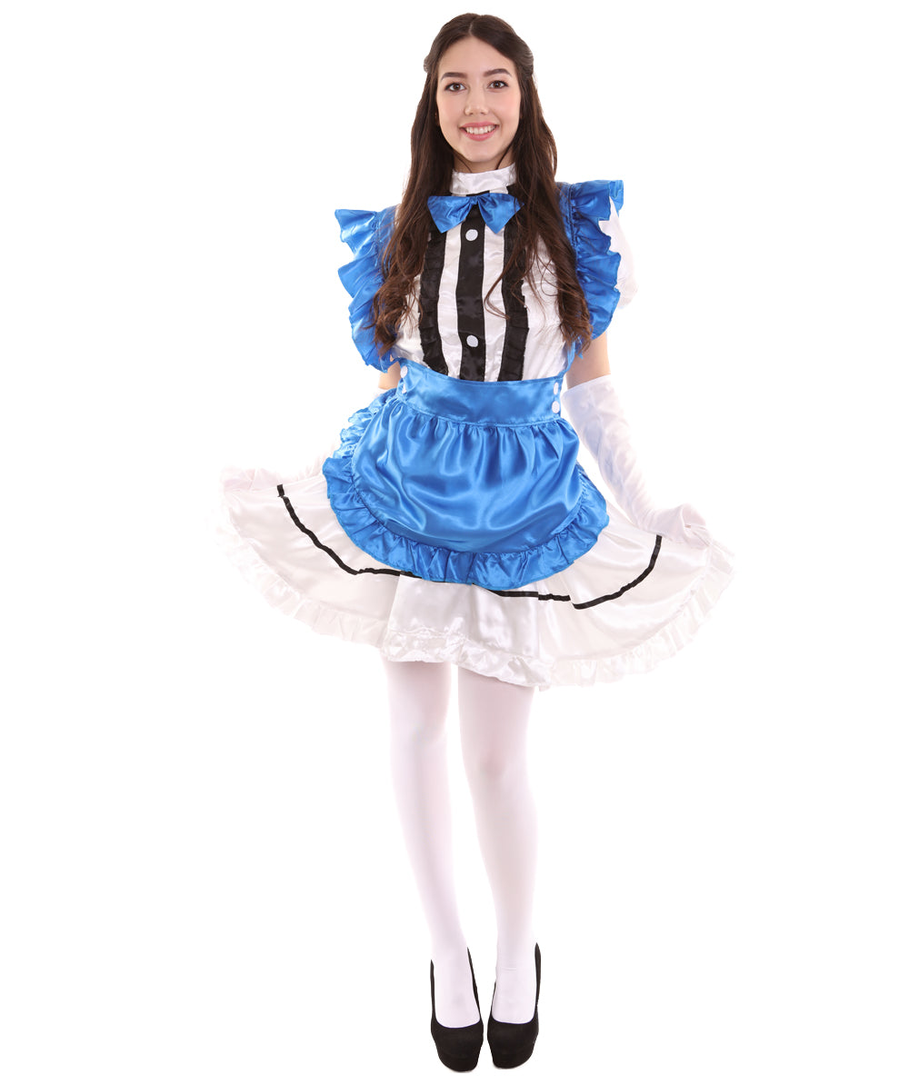 French Maid Royal Blue Uniform Costume - HalloweenPartyOnline