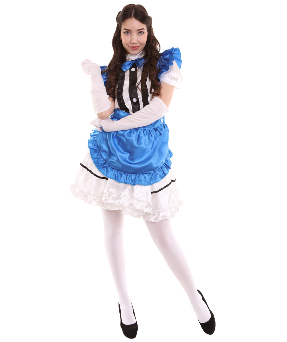 French Maid Royal Blue Uniform Costume - HalloweenPartyOnline