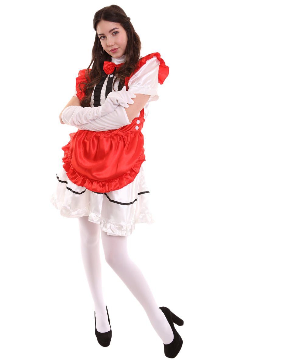 French Maid Red Costume - HalloweenPartyOnline