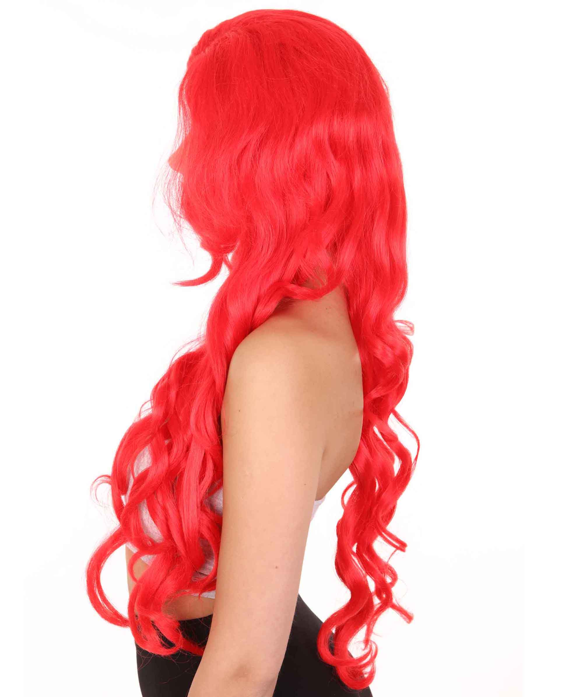 Womens Mermaid Wig | Red Princess Wigs | Premium Breathable Capless Ca ...