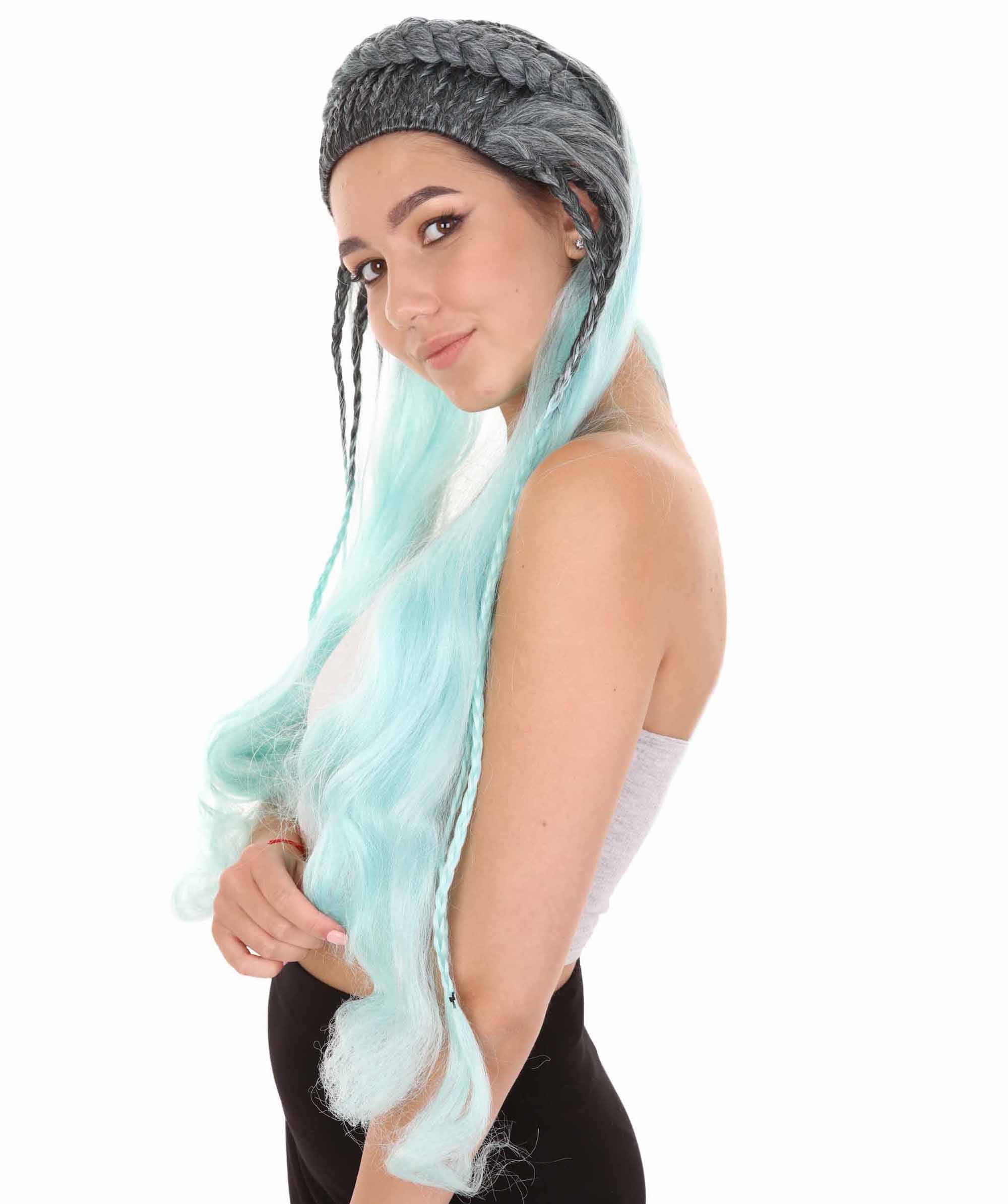 Womens Fantasy Braided Wig , Blue TV/Movie Wigs , Premium Breathable C ...