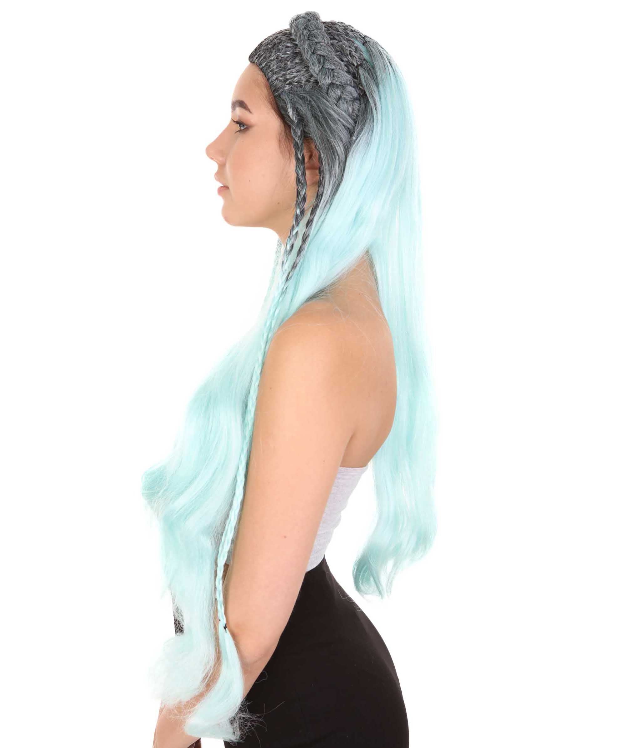 Womens Fantasy Braided Wig , Blue TV/Movie Wigs , Premium Breathable C ...