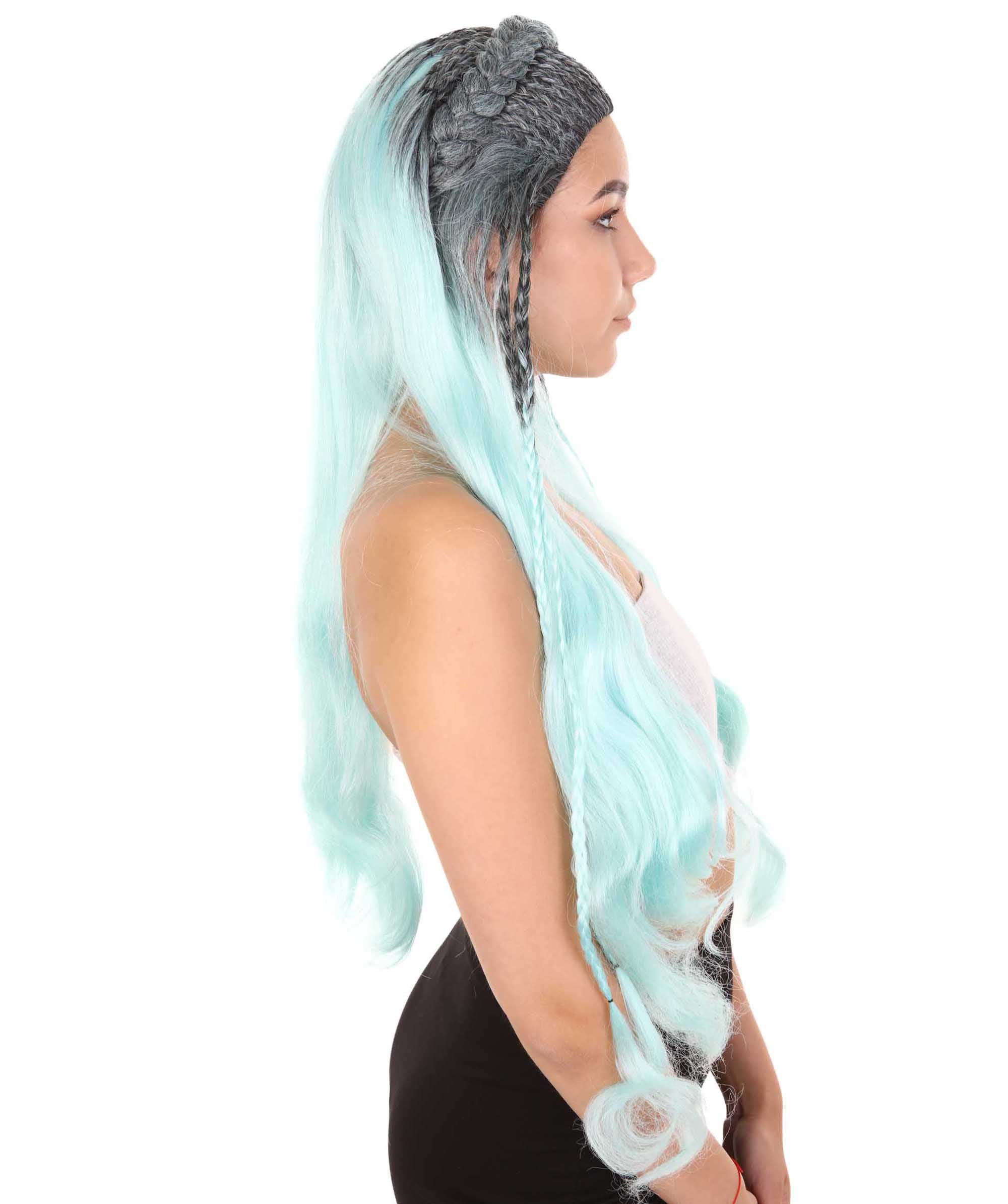 Womens Fantasy Braided Wig , Blue TV/Movie Wigs , Premium Breathable C ...