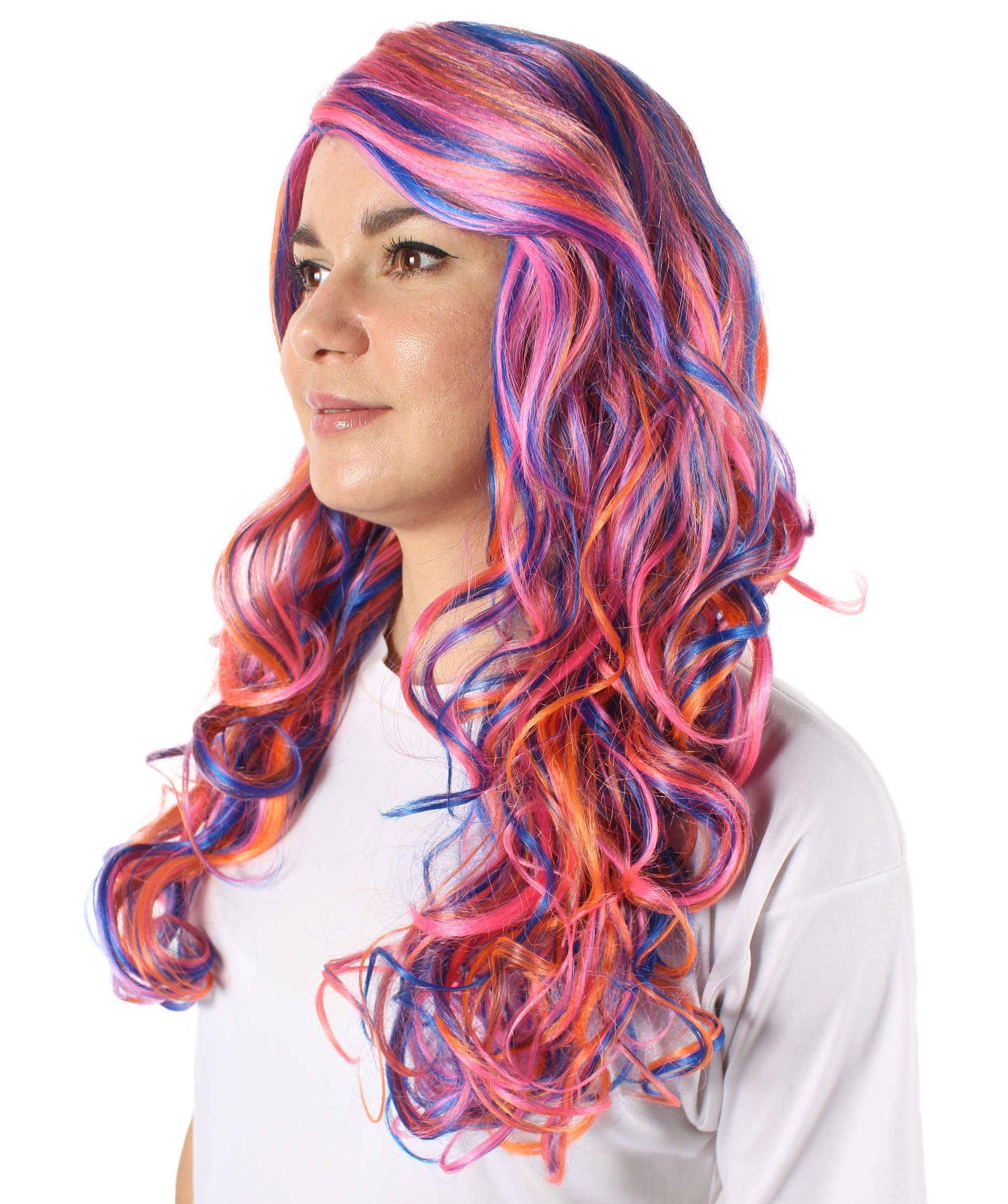 Women's Carnival Mardi Gras Tri-Color Wavy Style Cosplay Wig ...
