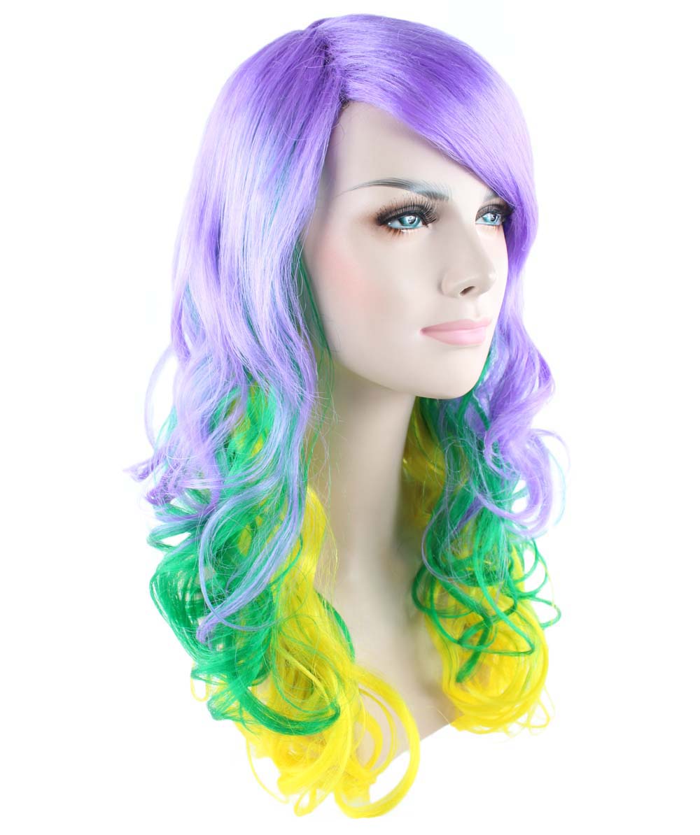Women's Carnival Mardi Gras Tri-Color Wavy Style Cosplay Wig ...