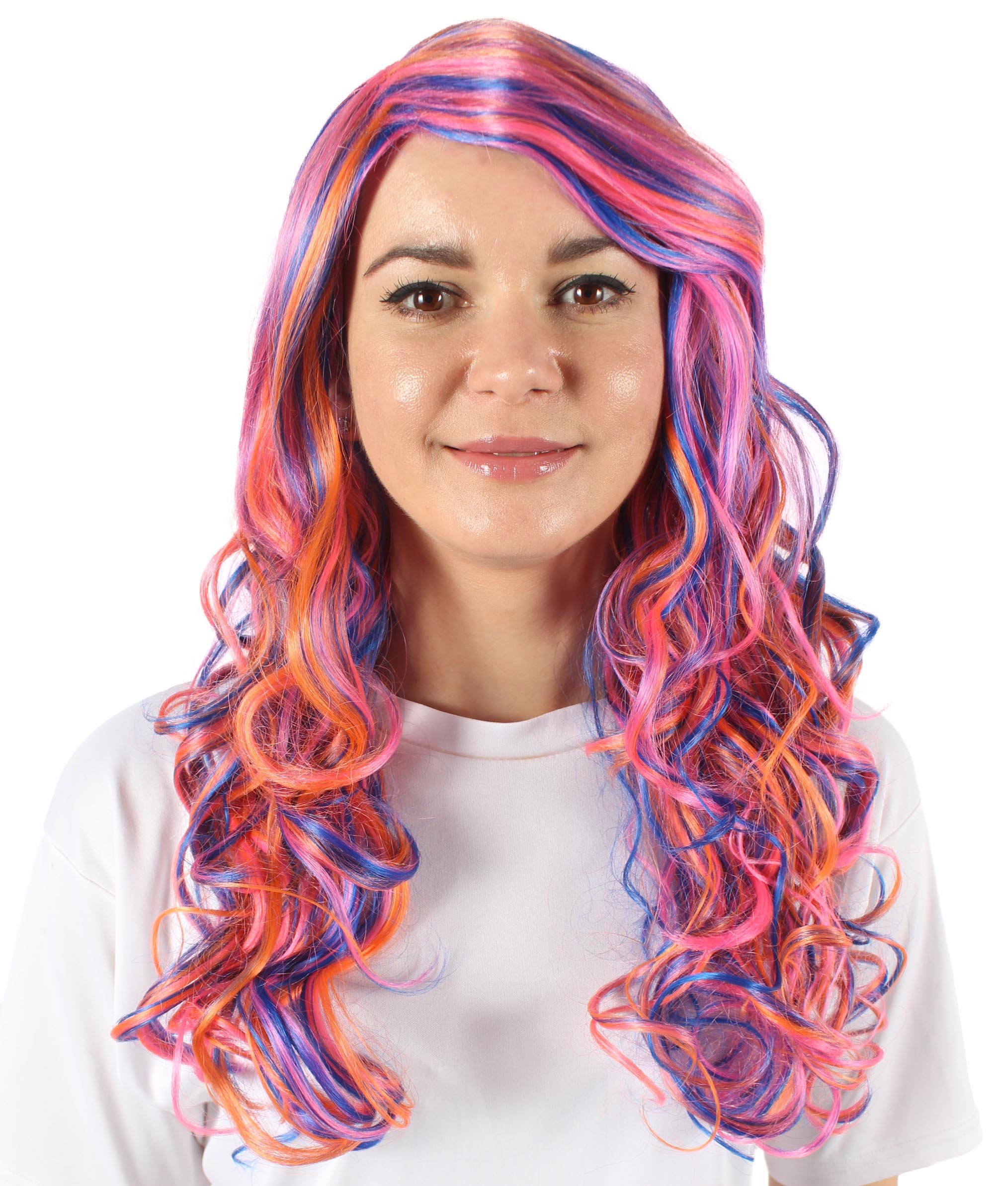 Women's Carnival Mardi Gras Tri-Color Wavy Style Cosplay Wig ...