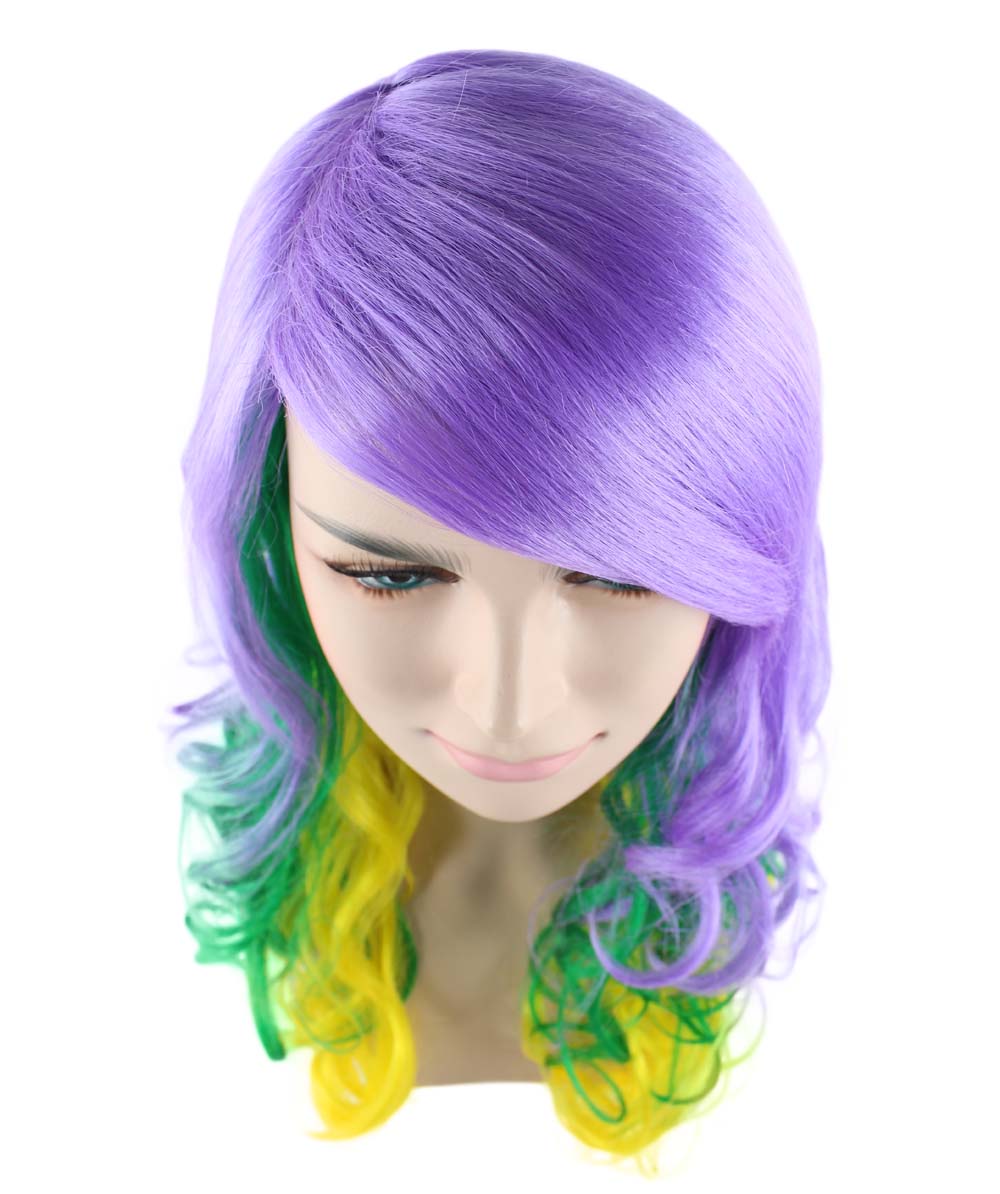 Women's Carnival Mardi Gras Tri-Color Wavy Style Cosplay Wig ...