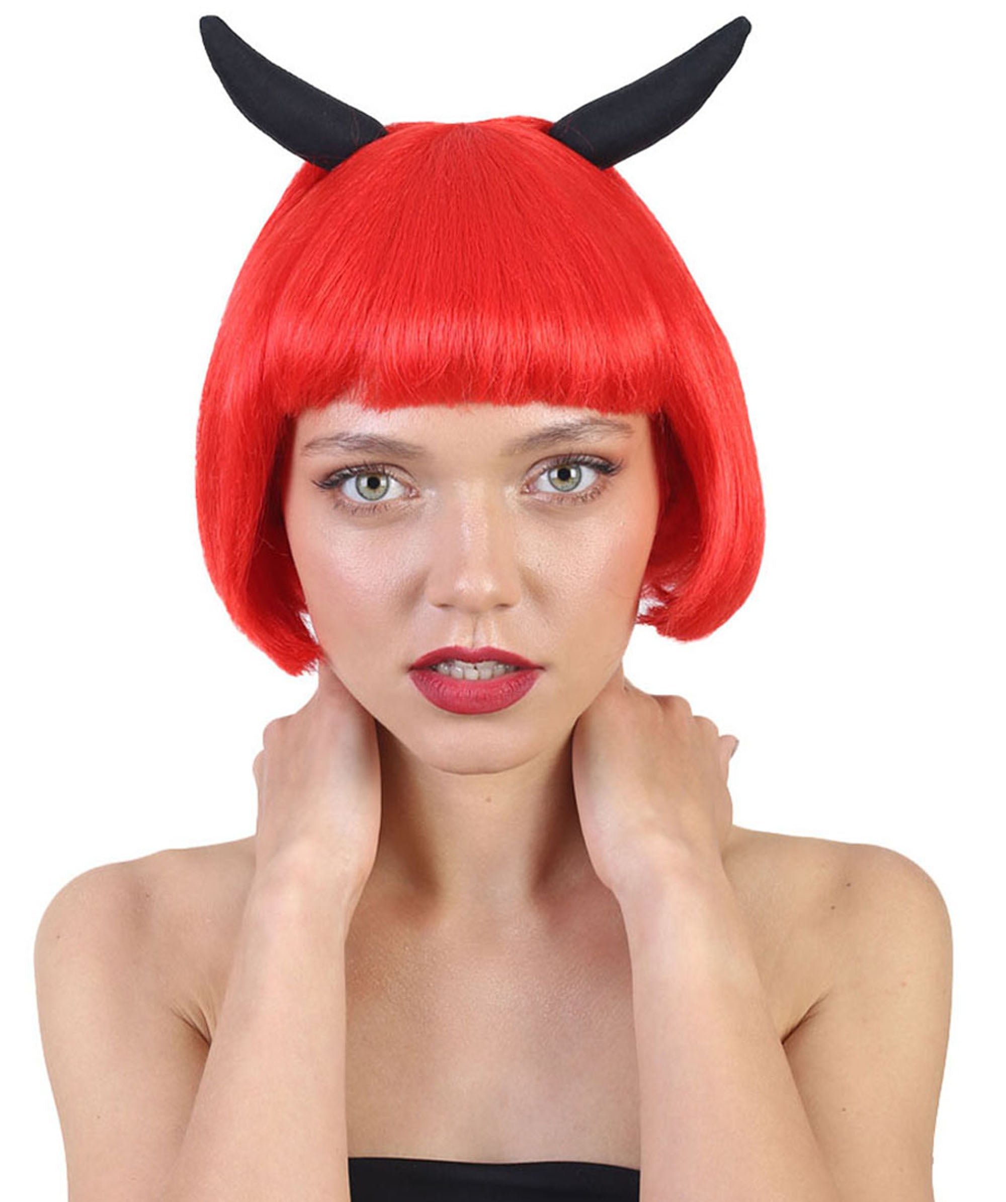Red Devil Wig with Horns | - HalloweenPartyOnline