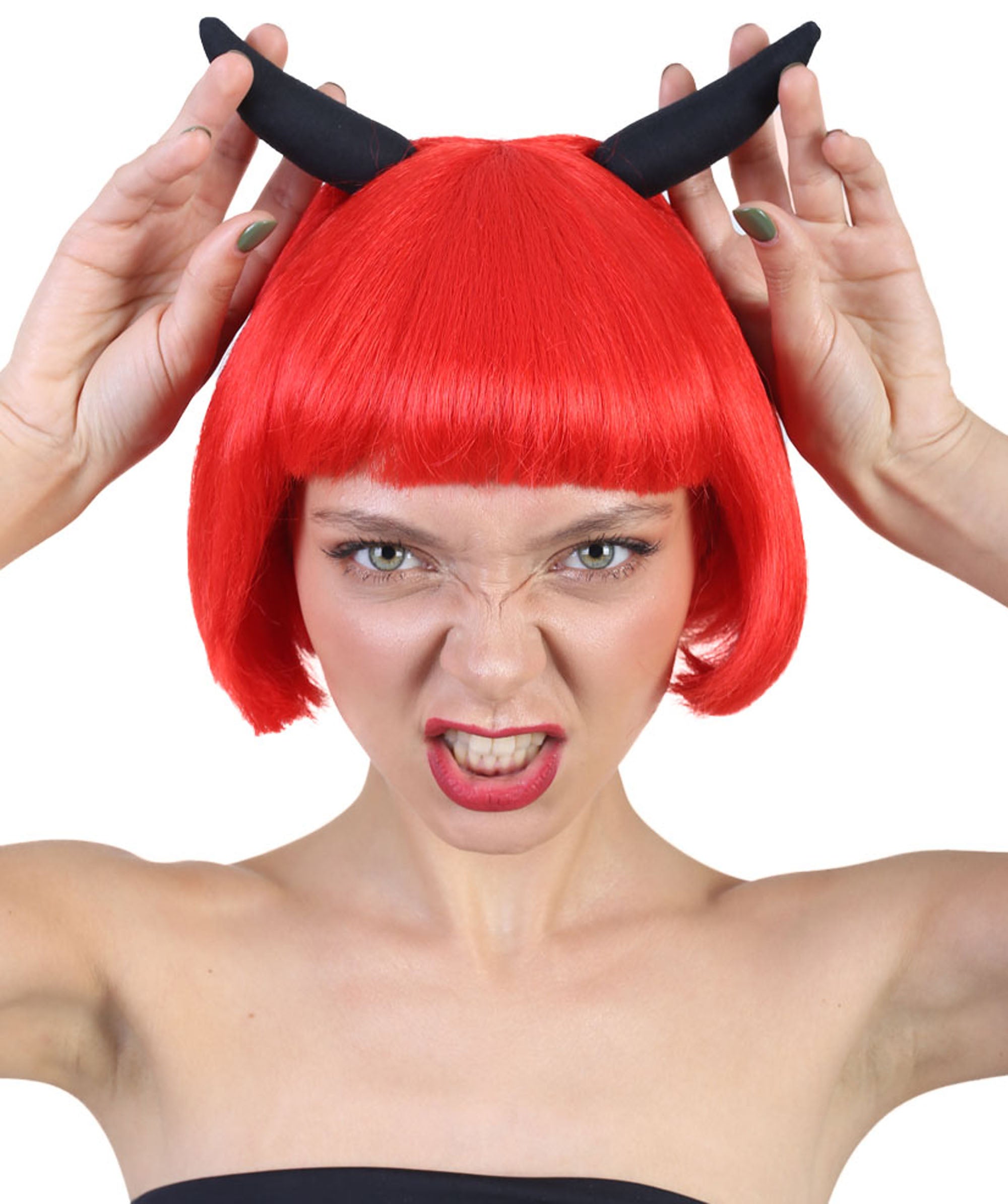 Red Devil Wig with Horns | - HalloweenPartyOnline
