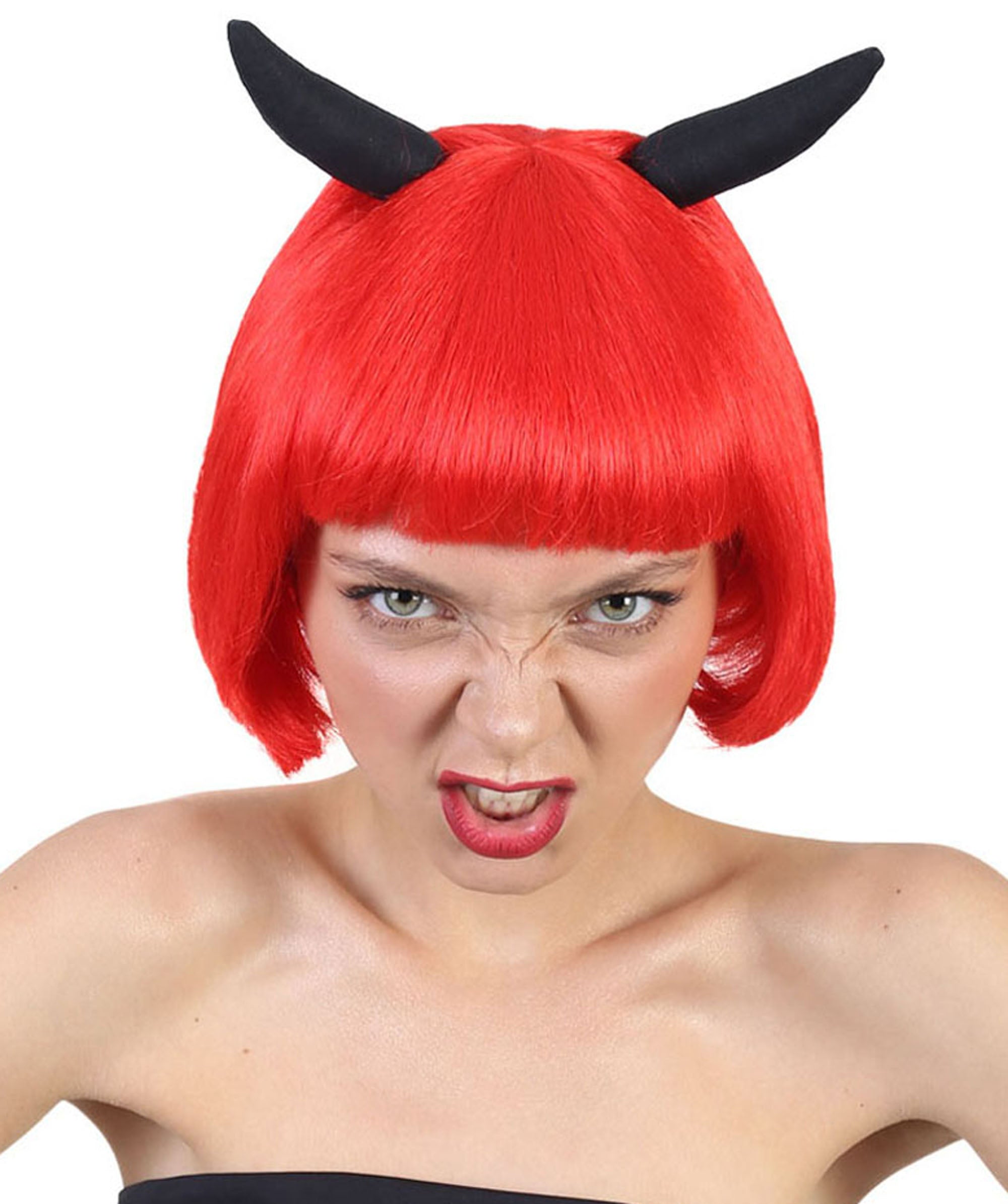 Red Devil Wig with Horns | - HalloweenPartyOnline
