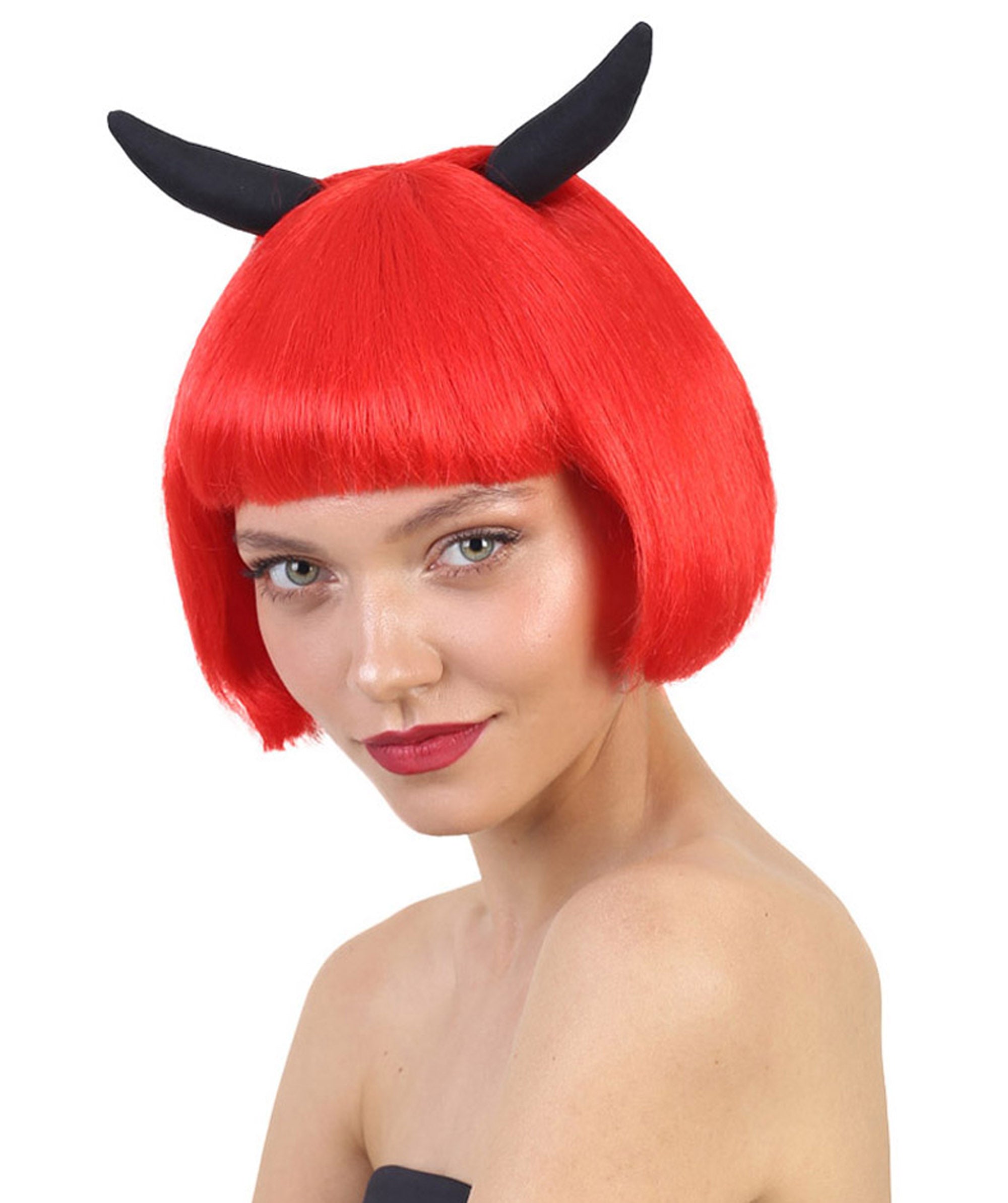 Red Devil Wig with Horns | - HalloweenPartyOnline
