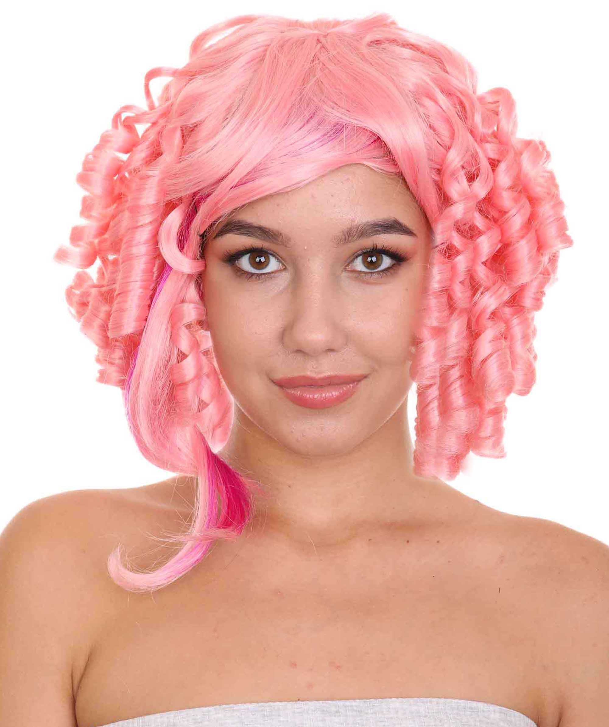 Neon Pink Curly Cosplay Wig - HalloweenPartyOnline