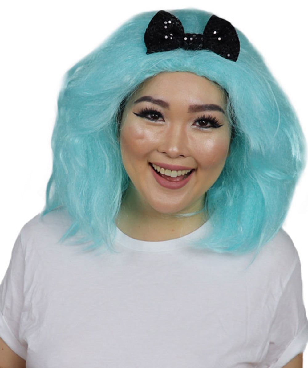 Clown Wig with Bow - Adult / Lt. Blue - HalloweenPartyOnline