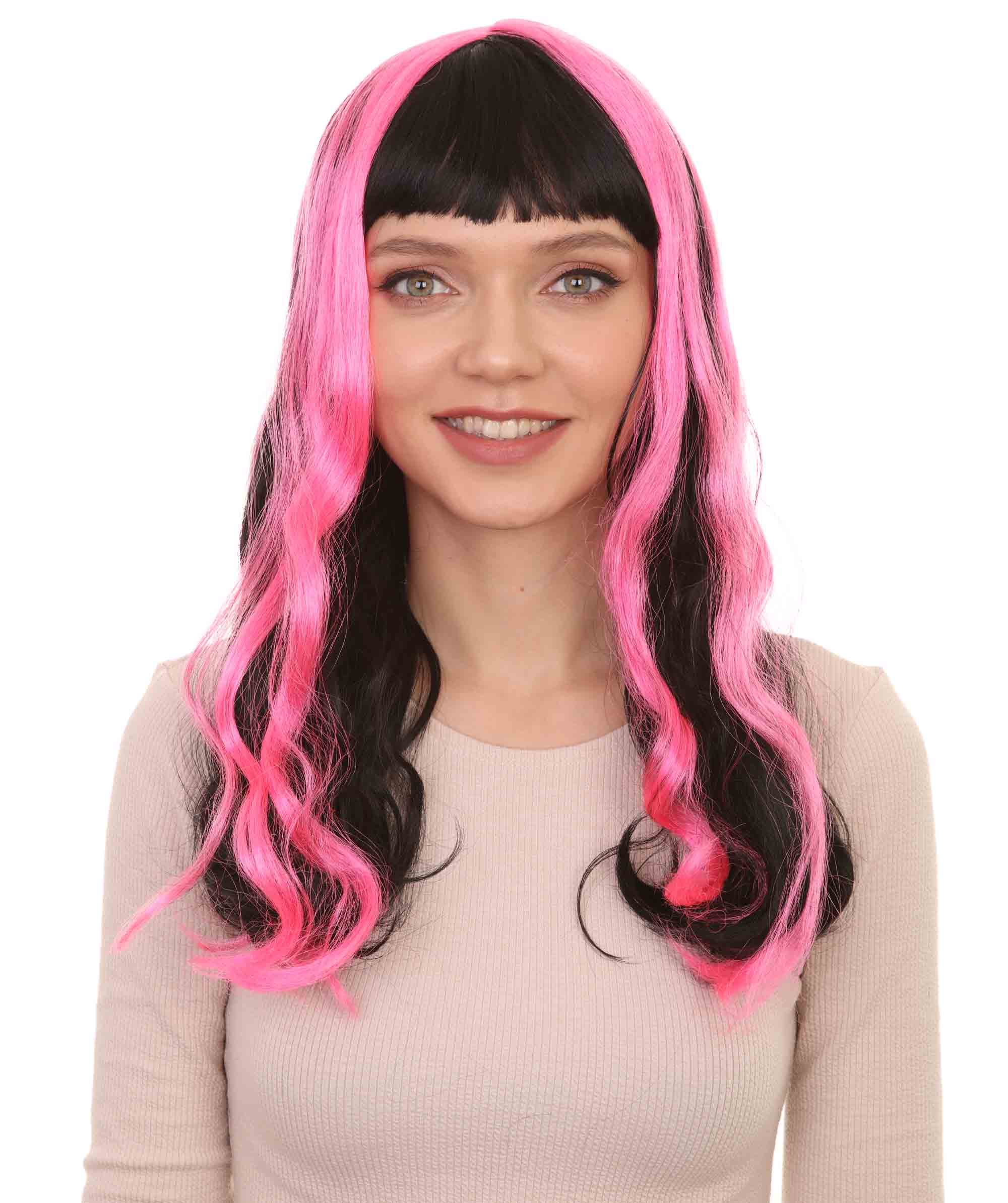 Womens 80s Long Black Neon Pink Streaks Punk Rave Wig | Rock Curly Dis ...
