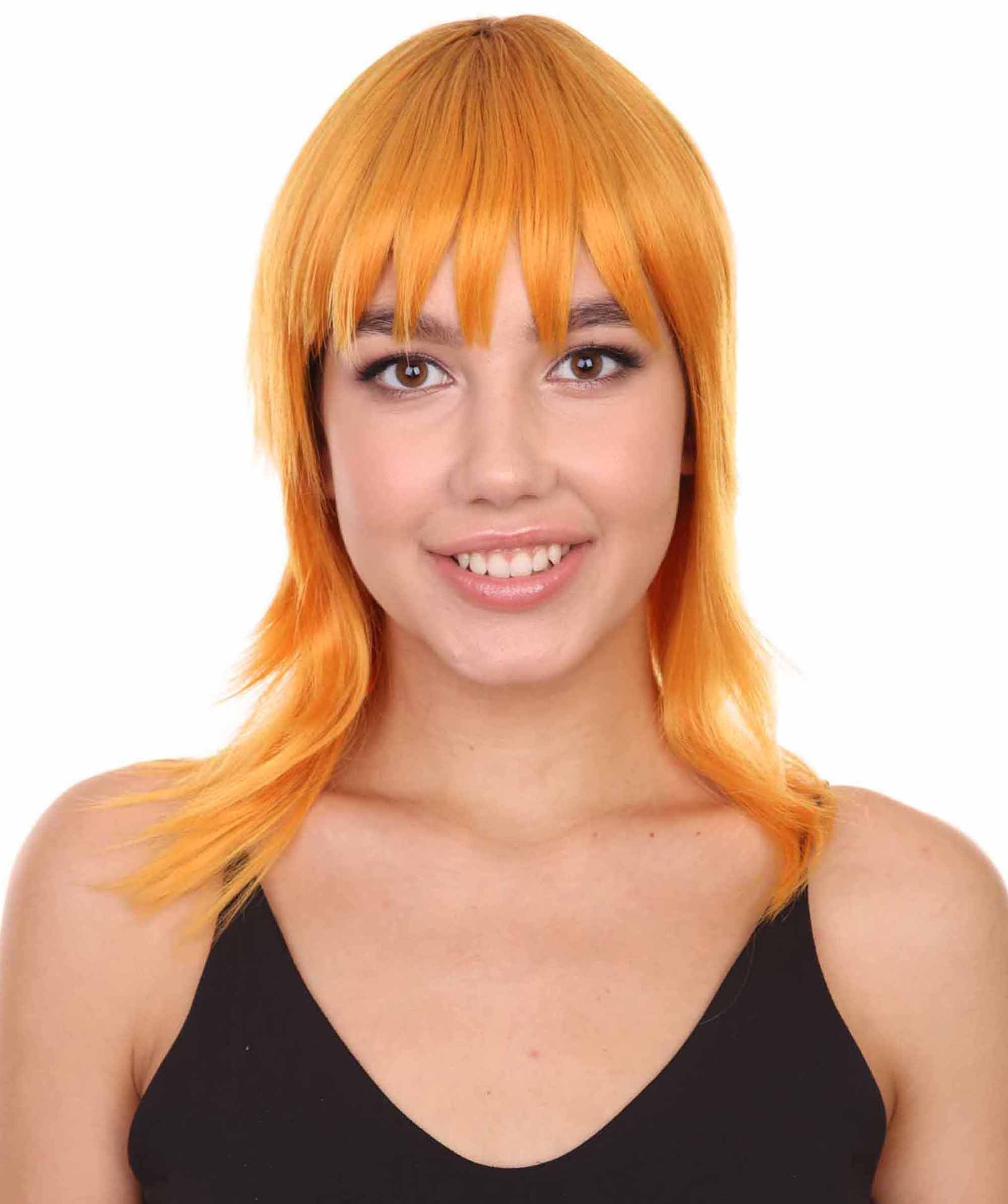 Pop Singer Mullet Wig - Orange / One Size - HalloweenPartyOnline