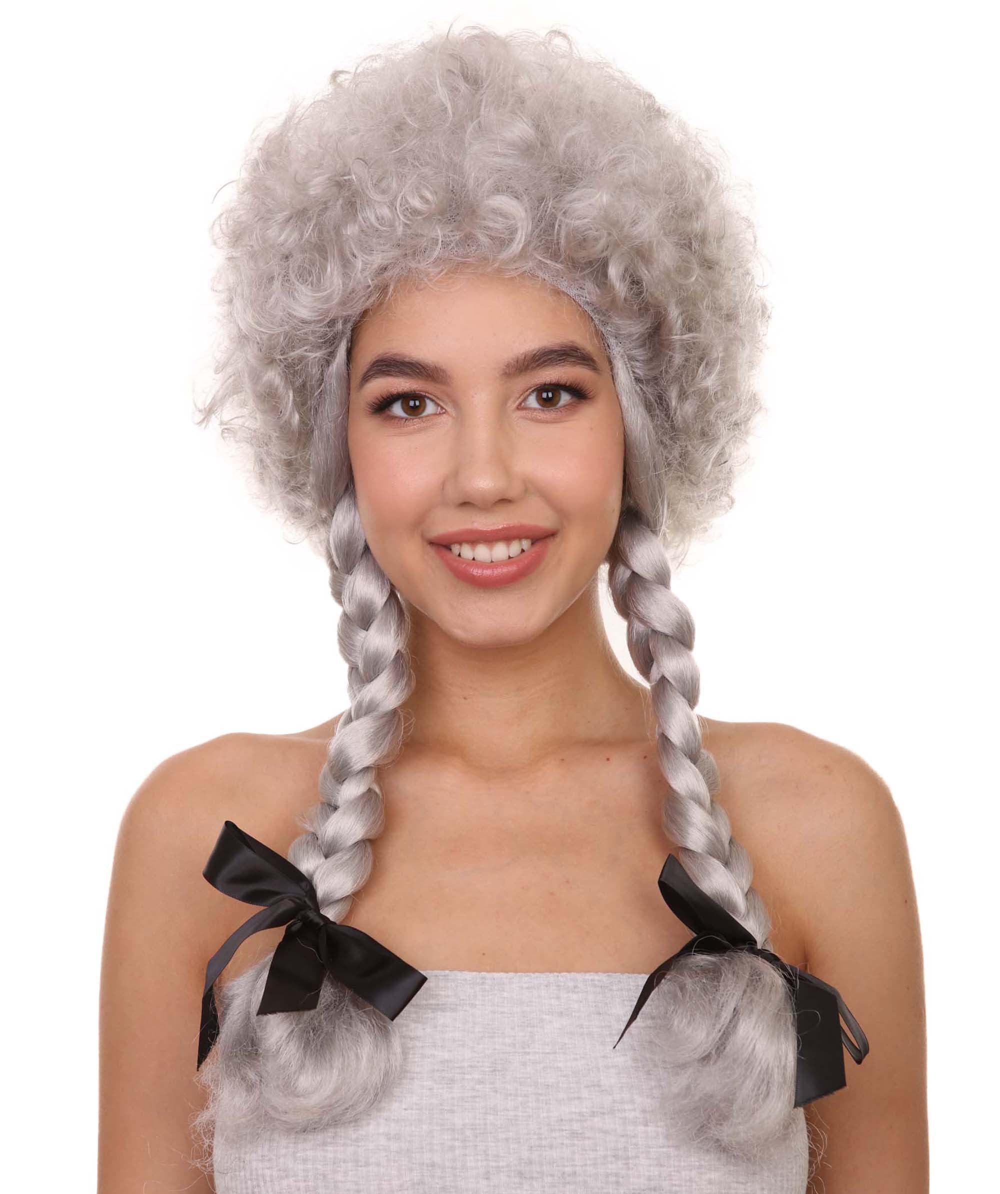 Colonial Lady White Wig With Black Ribbons - HalloweenPartyOnline