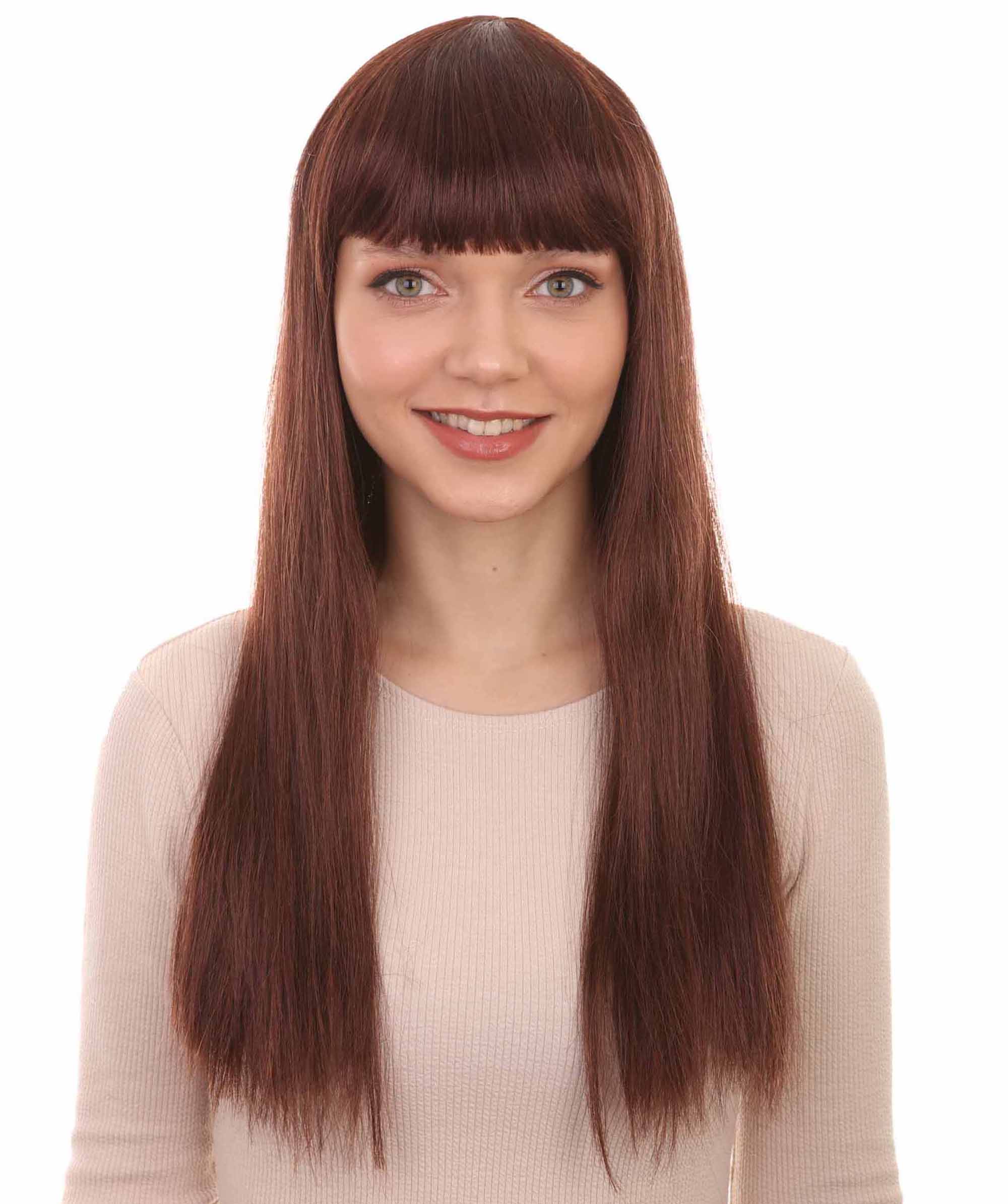 Long Brown Bob Wig - HalloweenPartyOnline