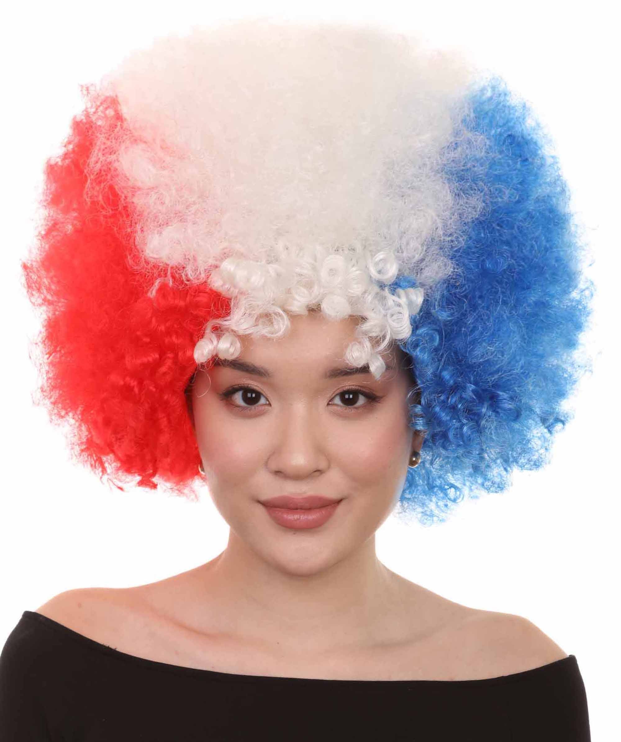 France National Flag Afro Wig - HalloweenPartyOnline