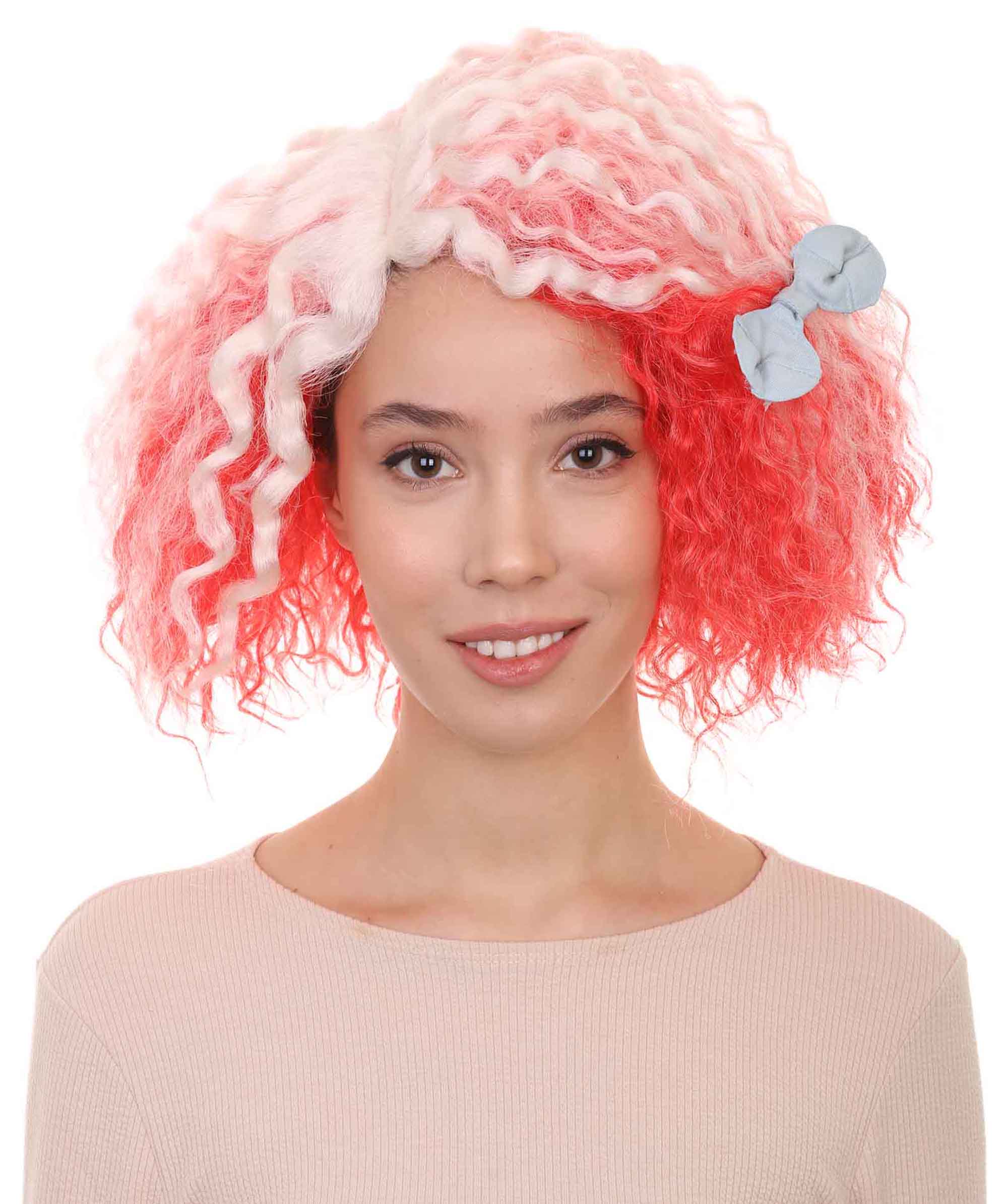 Pink White Ombre Curly Doll Wig - HalloweenPartyOnline