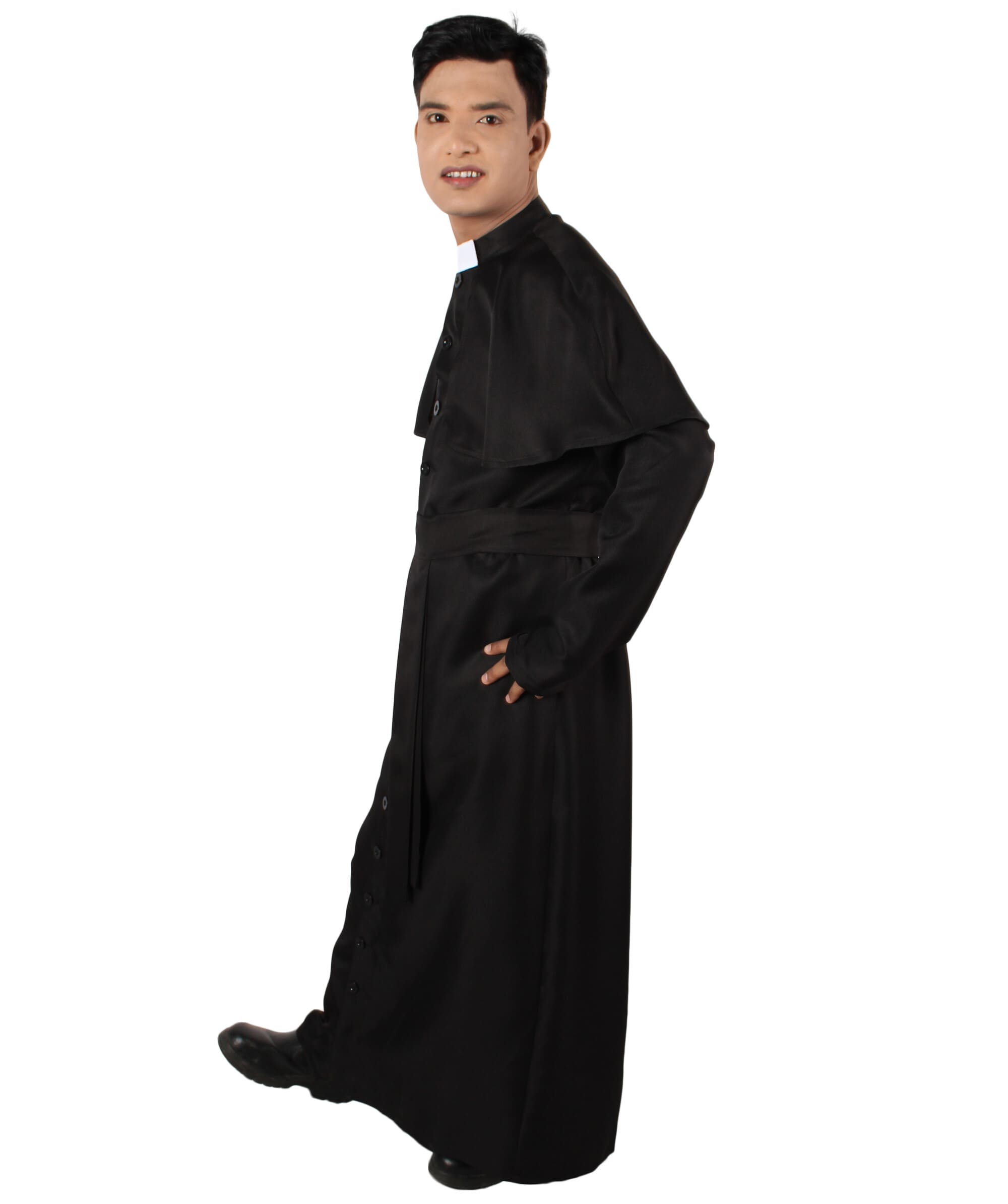 Adult Men’s Priest Black Cassock Clerical Collar & Shoulder Mantle Cos ...